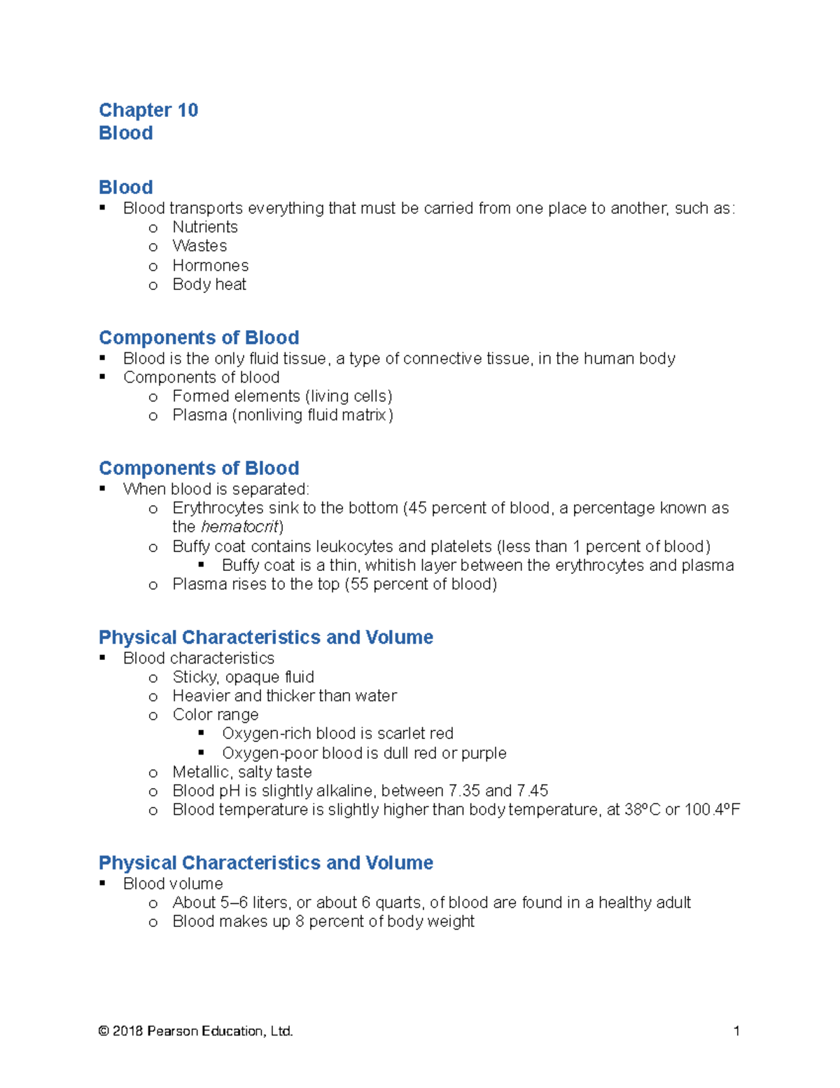 Chapter 10: Blood - Chapter 10 Blood Blood Blood transports everything ...