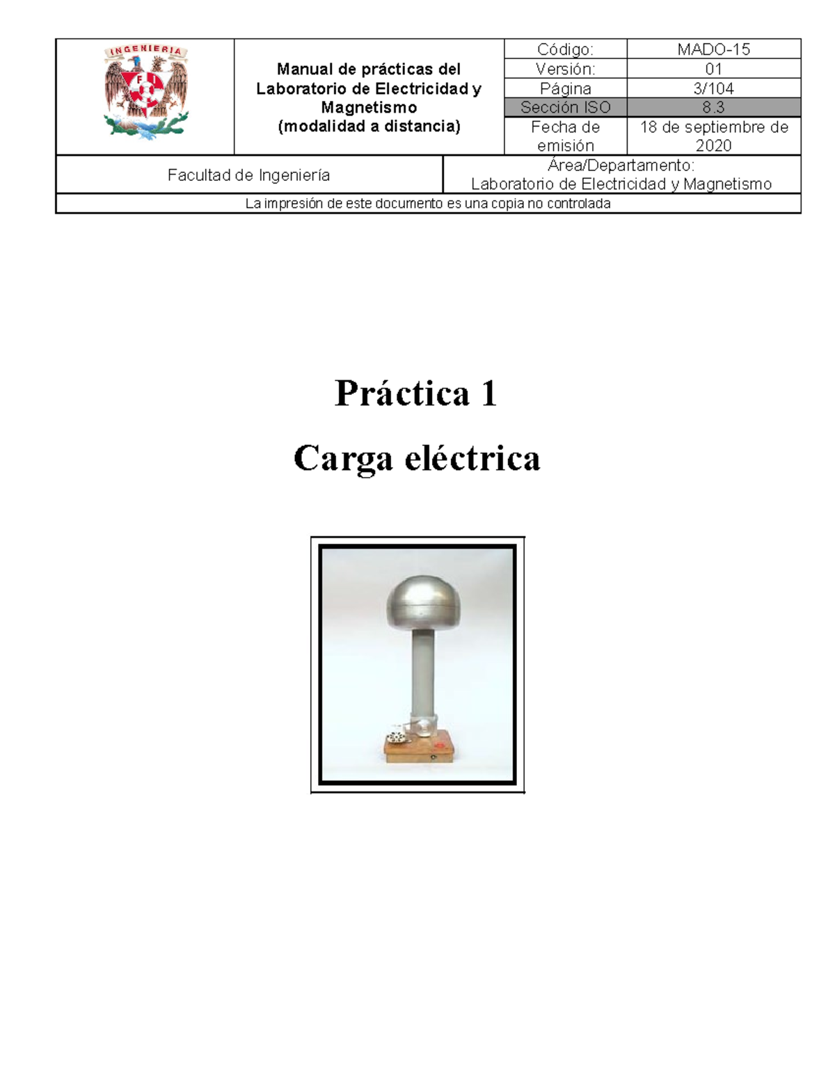 Practica 01 - Primera práctica del laboratorio de electricidad y magnetismo. Facultad de ...