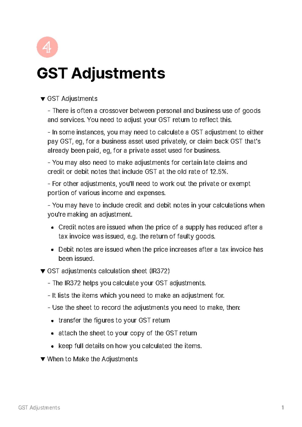 Week 5 GST Adjustments - GST Adjustments GST Adjustments - There is ...