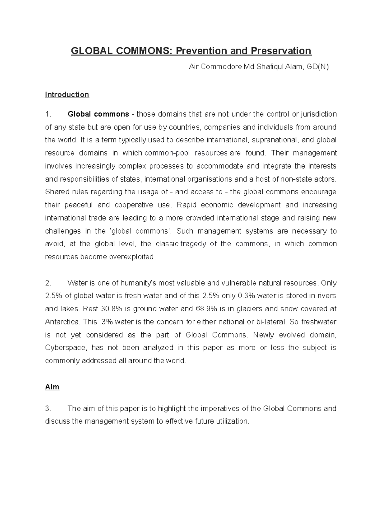 Global Commons - GLOBAL COMMONS: Prevention and Preservation Air ...