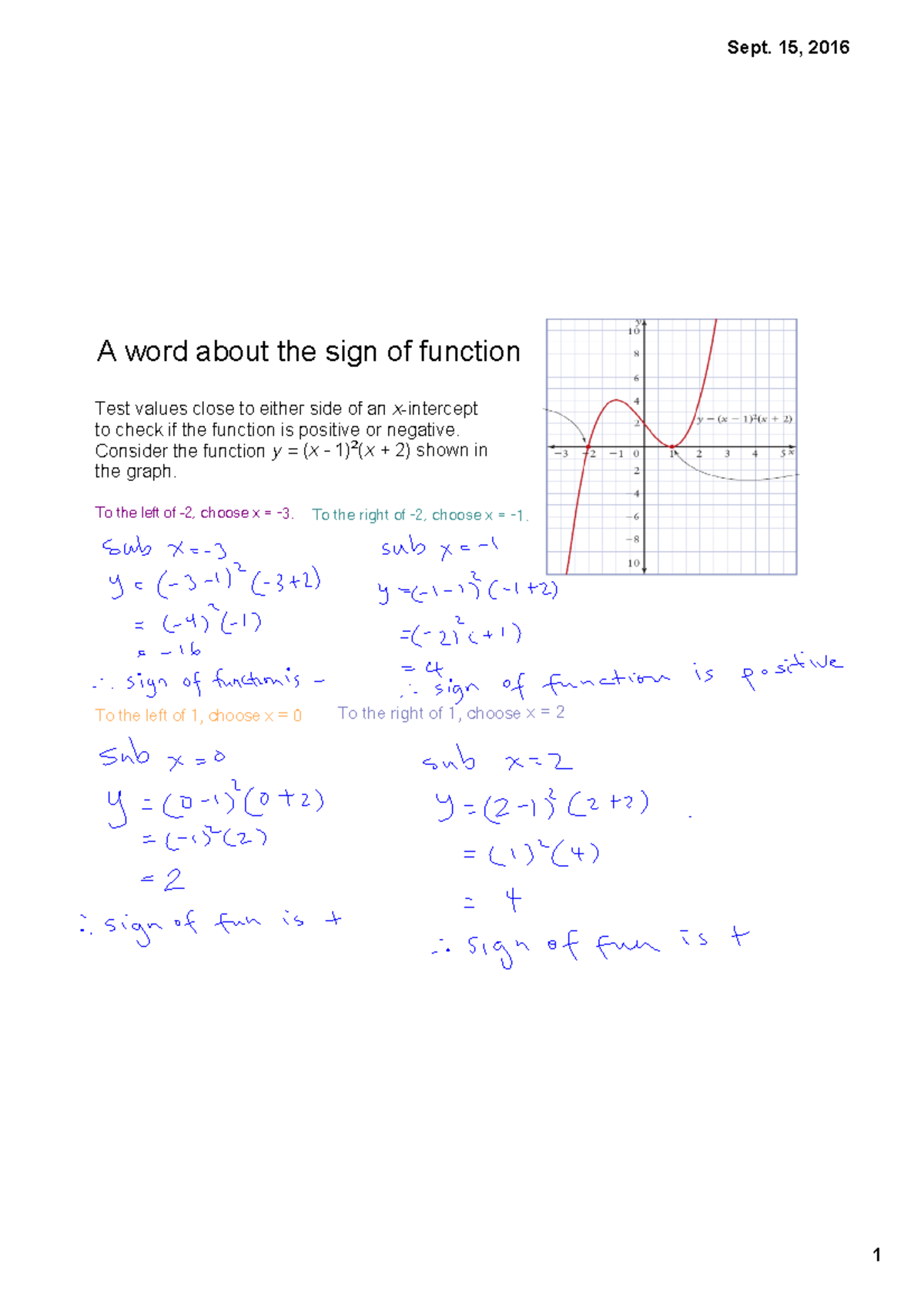 1.3 Equations and Graphs of Polynomials 2 - Test values close to either ...