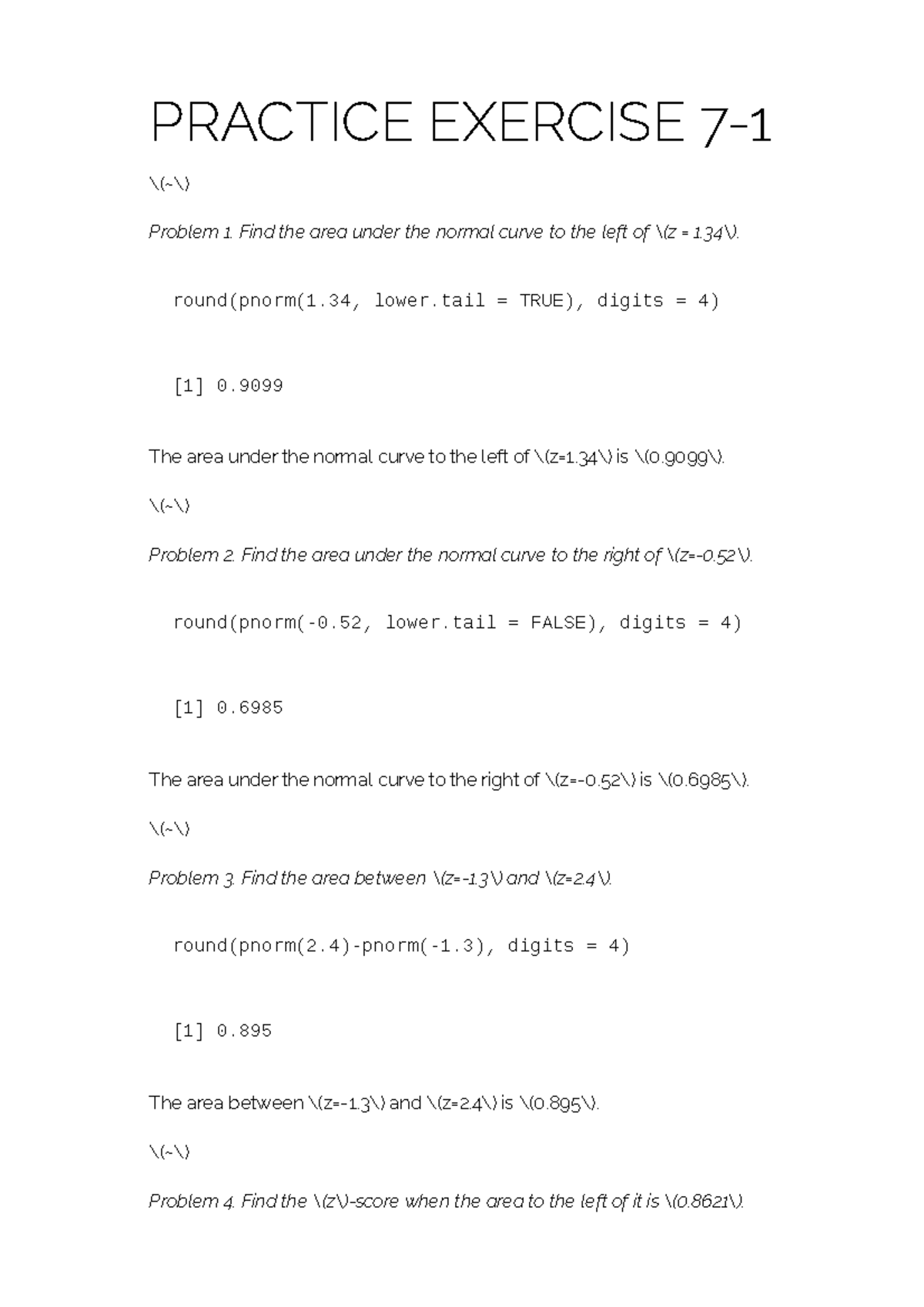 AE311 Practice Exercise 7 1 - PRACTICE EXERCISE 7- (~) Problem 1. Find ...