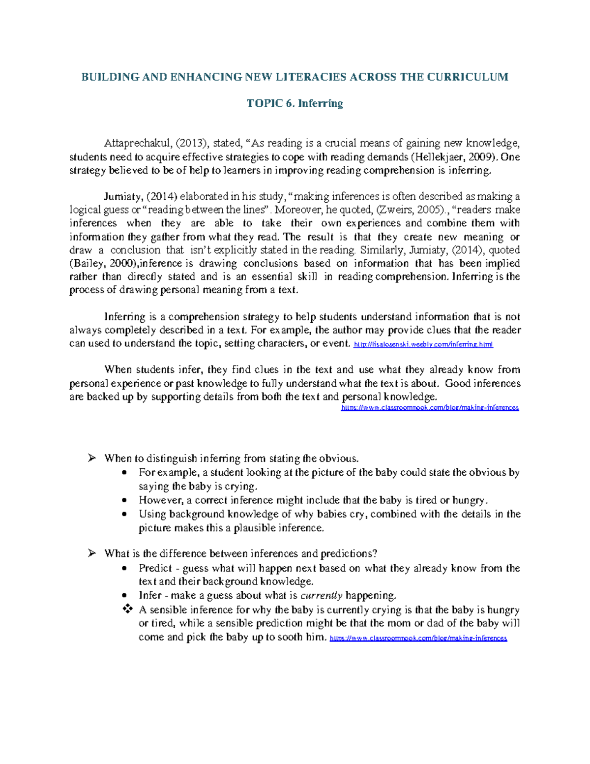 6. Inferring - LEARNING - BUILDING AND ENHANCING NEW LITERACIES ACROSS ...