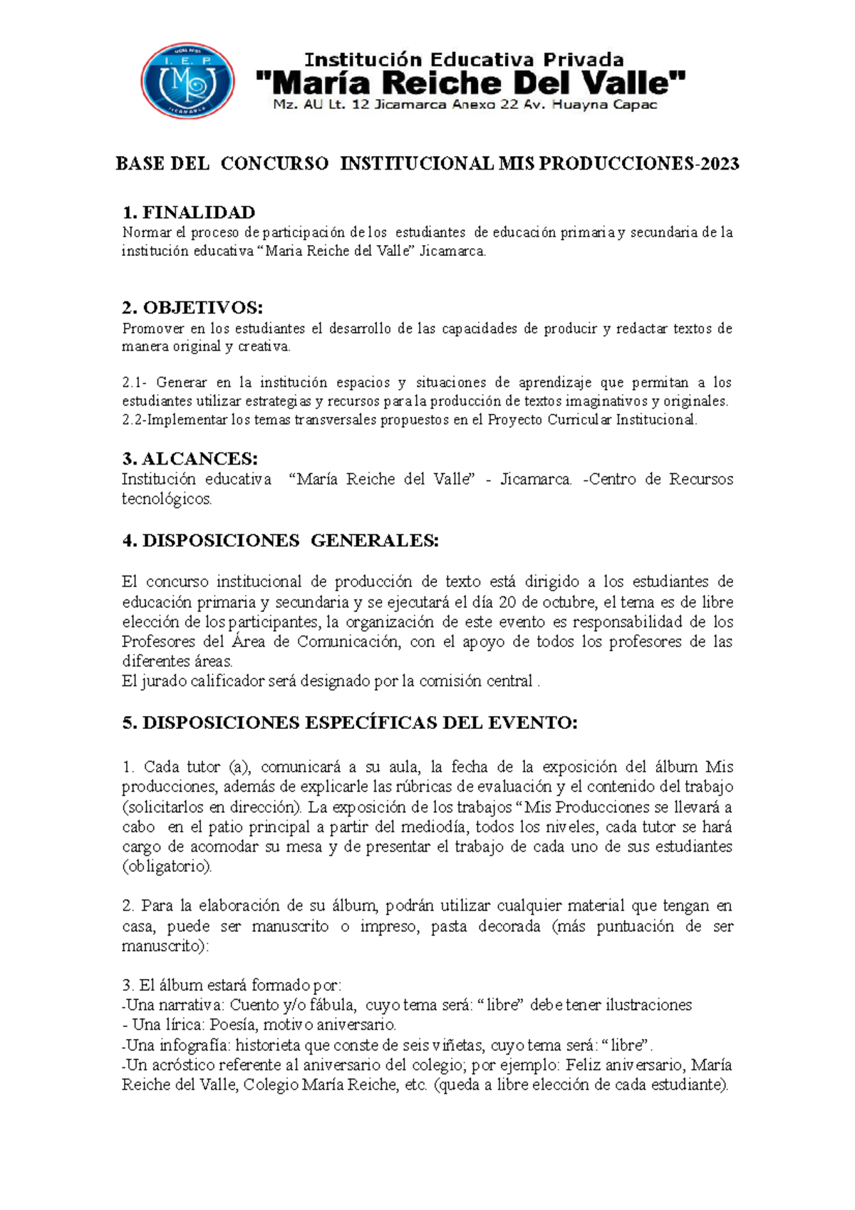 BASE DEL Concurso Institucional MIS Producciones 2023 - BASE DEL ...