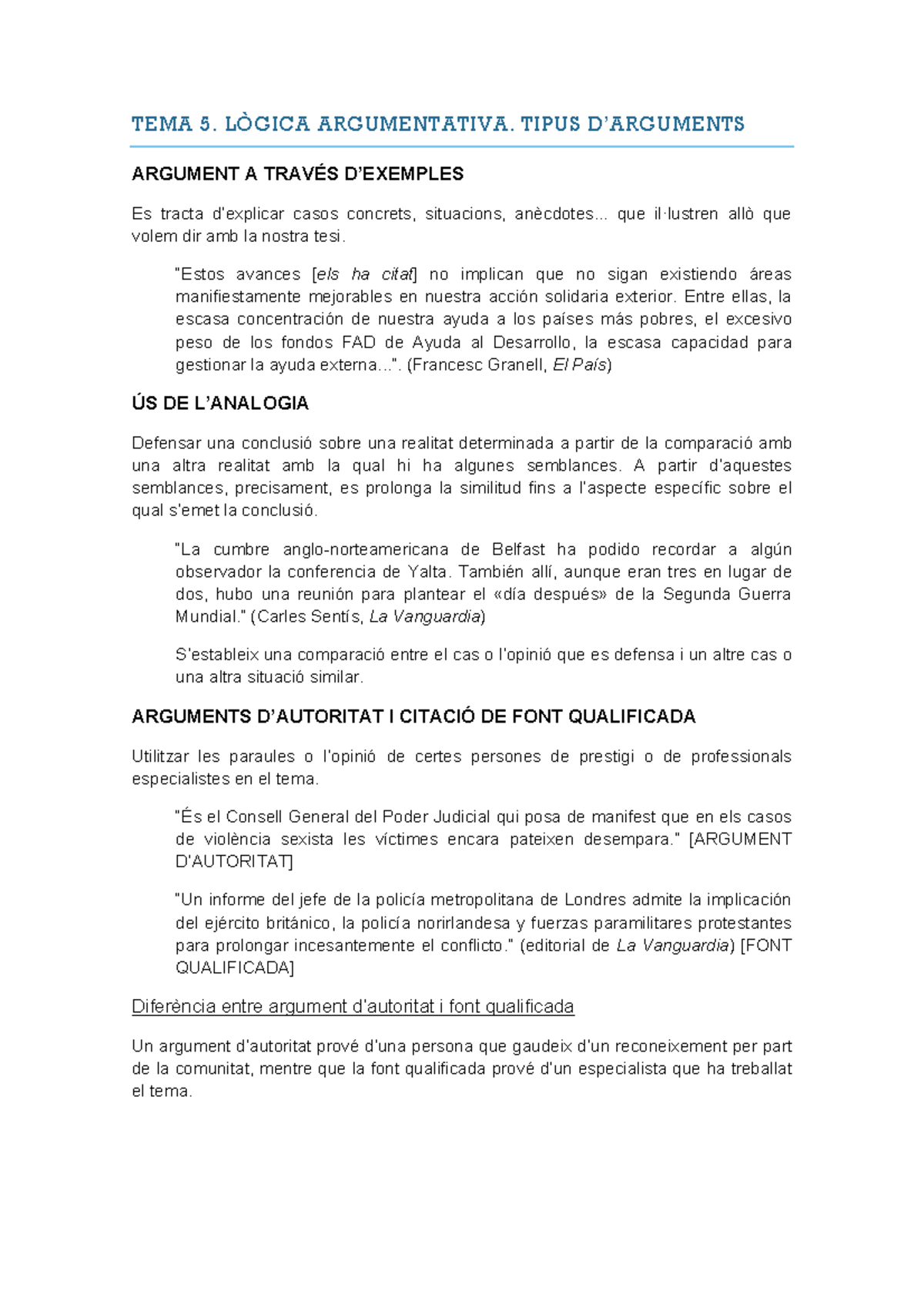 TEMA 5. Lògica argumentativa. Tipus d'arguments - TEMA 5. LÒGICA ARGUMENTATIVA. TIPUS D ...