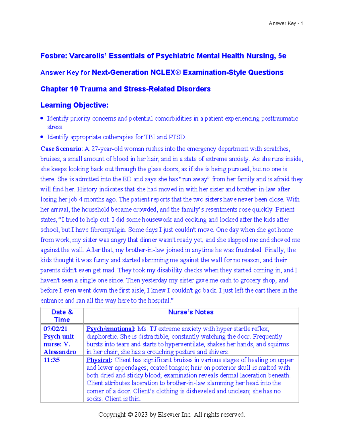 NGNanswerkey - Fosbre: Varcarolis’ Essentials of Psychiatric Mental ...