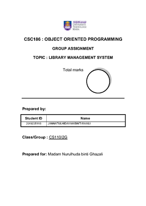 Final Report - FACULTY OF COMPUTER AND MATHEMATICAL SCIENCES CSC 186 – OBJECT-ORIENTED ...