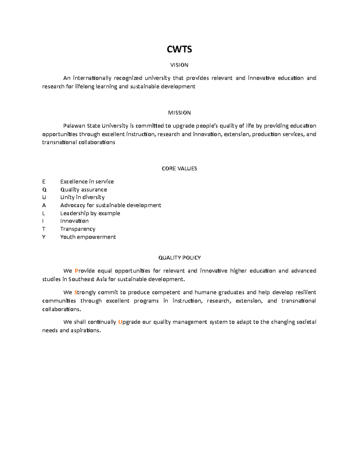 CWTS - CWTS VISION An internationally recognized university that ...