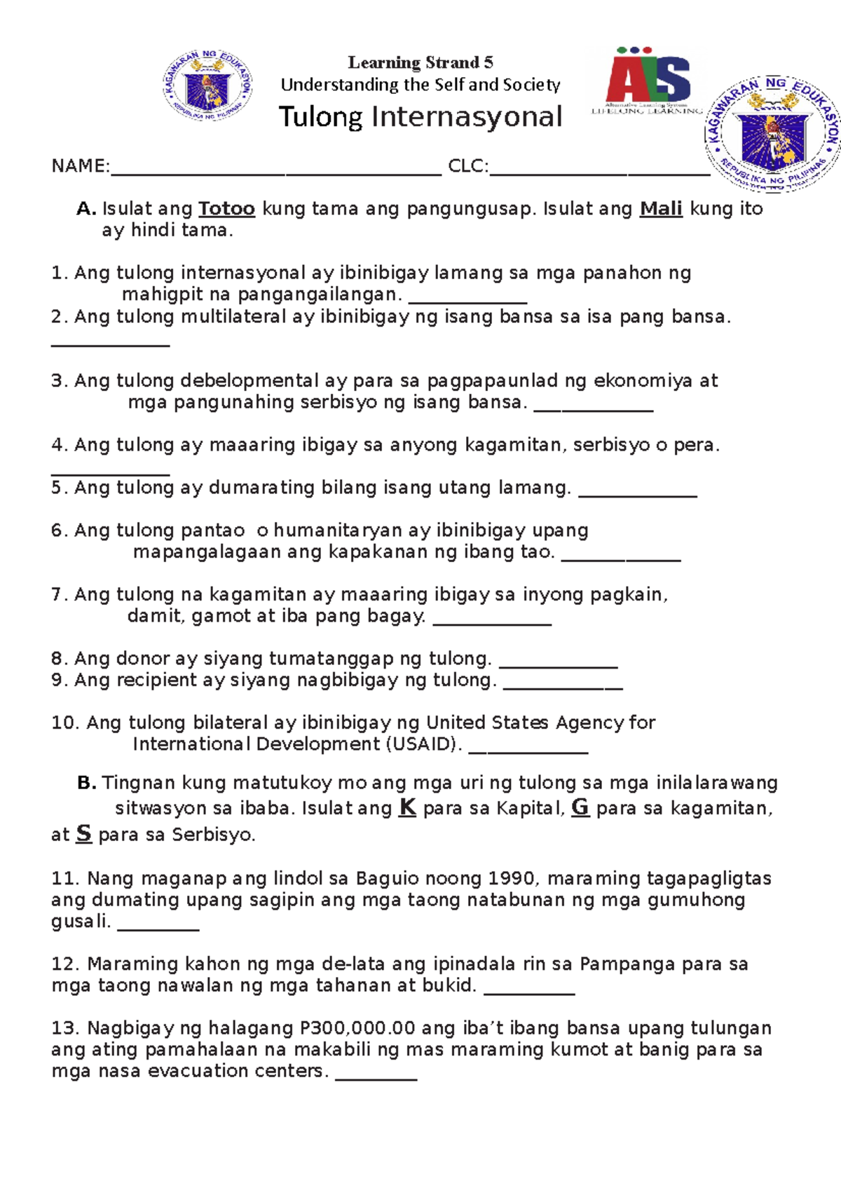 LS 5 Ulong International - Learning Strand 5 Understanding the Self and ...