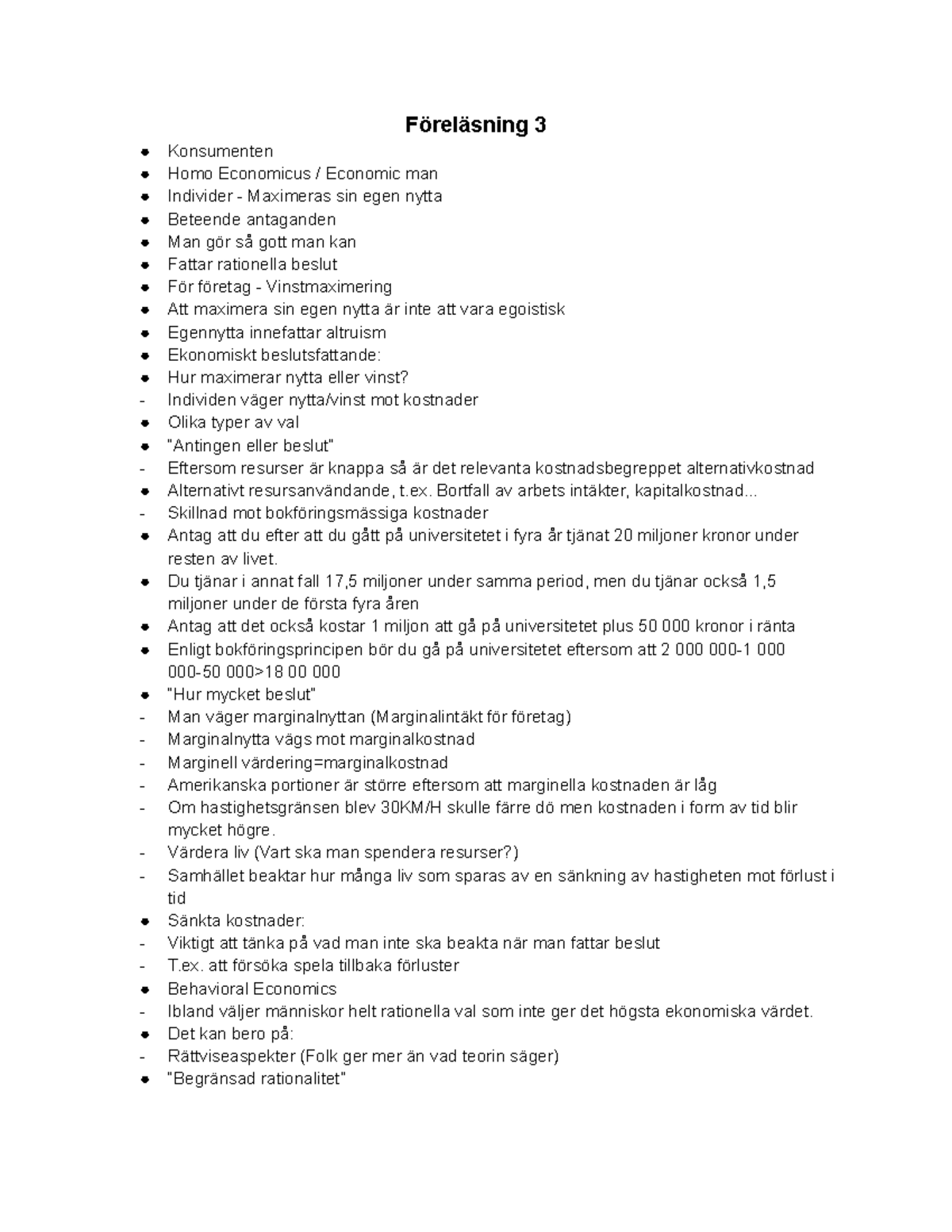 Anteckningar mikroekonomi - Föreläsning 3 Konsumenten Homo Economicus ...