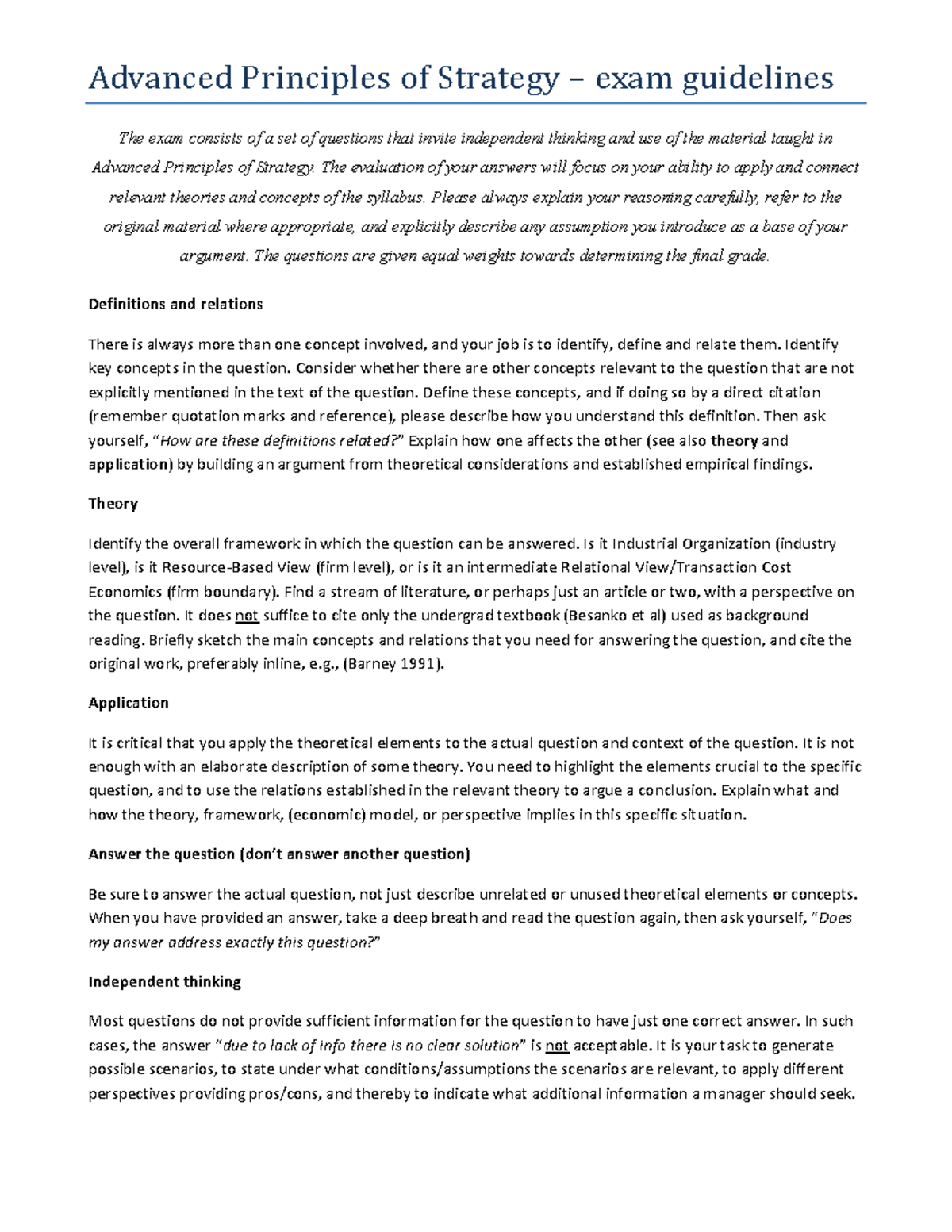 Exam Guidelines - Advanced Principles of Strategy – exam guidelines The ...