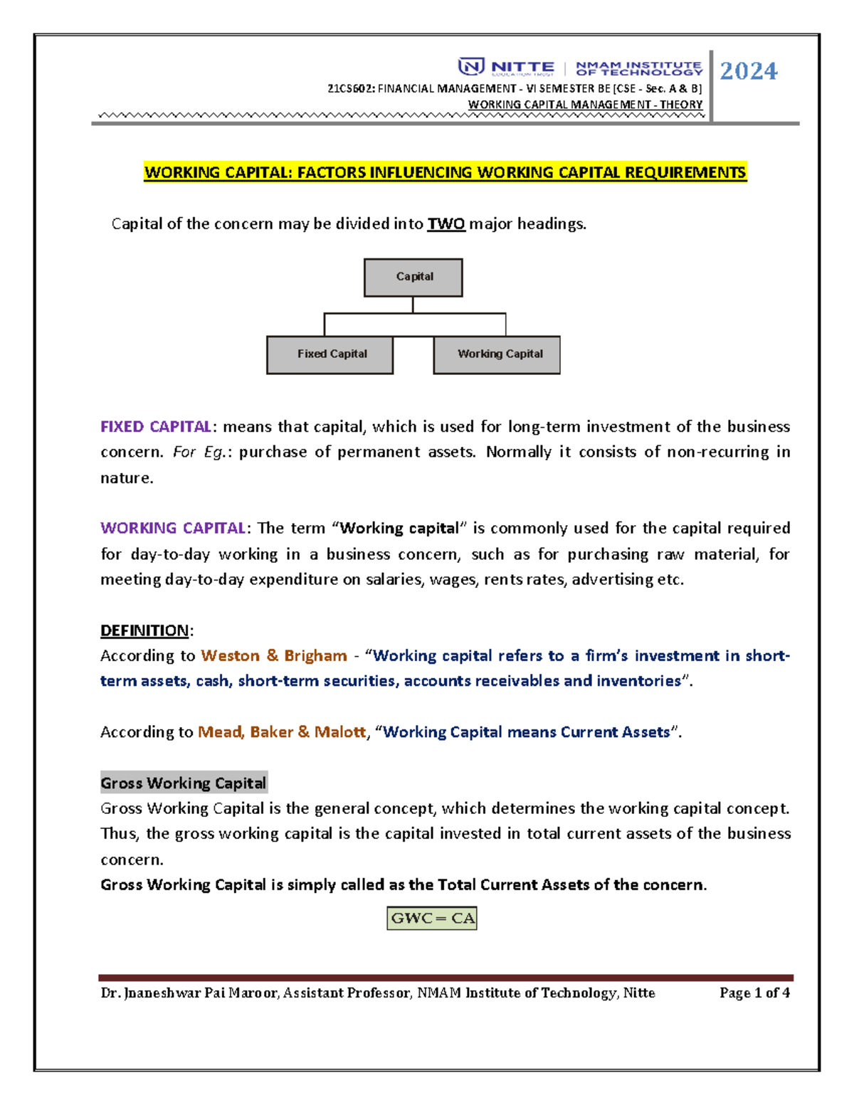 WCM-Theory - ZDGH - 21CS602: FINANCIAL MANAGEMENT - VI SEMESTER BE [CSE ...