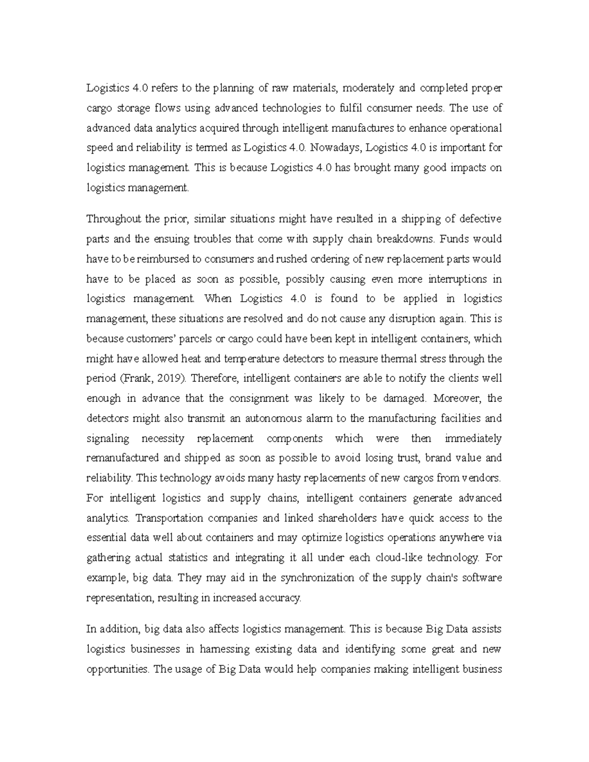 Logistics assignment notes to help students - Logistics 4 refers to the ...