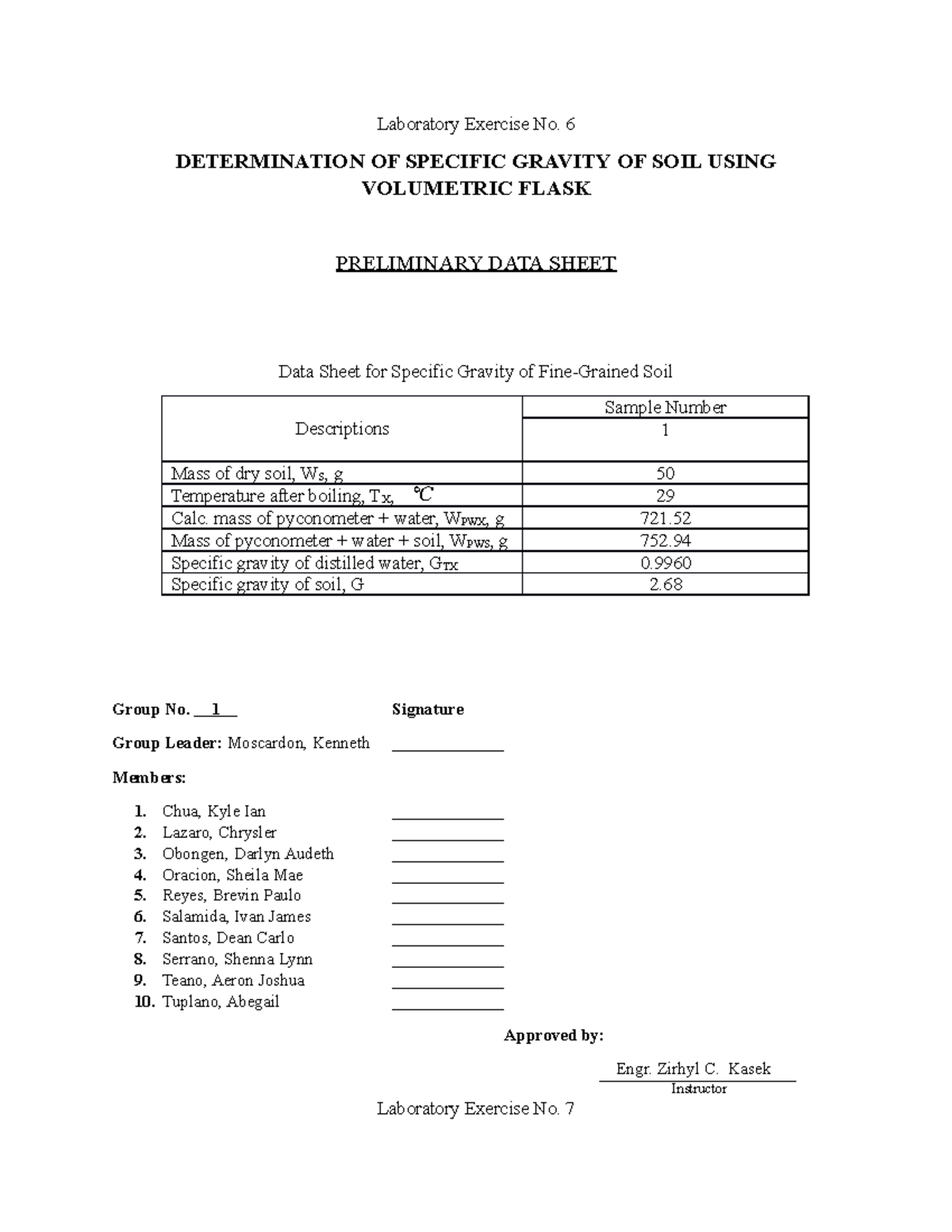 FDS 6 AND 7 - Laboratory Exercise No. 6 DETERMINATION OF SPECIFIC GRAVITY OF SOIL USING ...