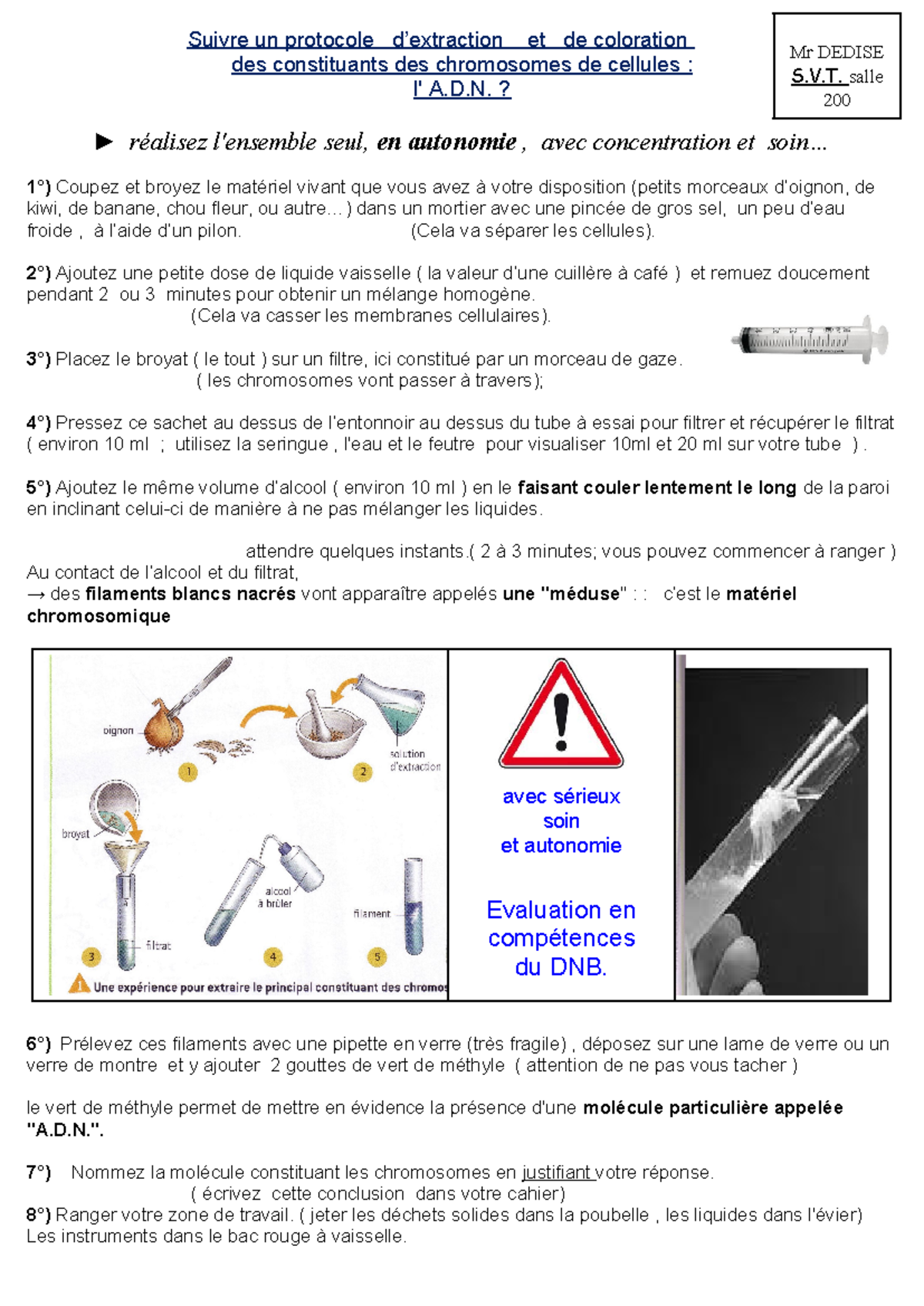 Protocole extraction ADN 2021 - Suivre un protocole d’extraction et de ...