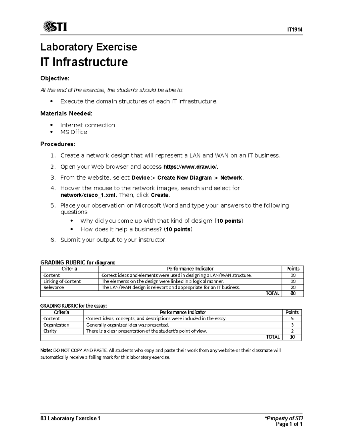 03 Laboratory Exercise 1 - IT Laboratory Exercise IT Infrastructure Objective: At the end of the ...