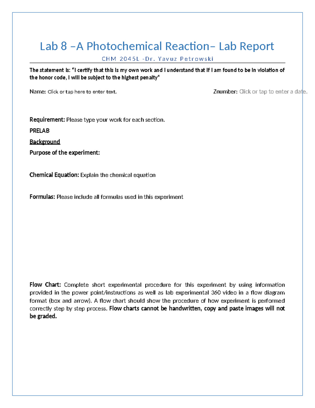 Lab8-A Photochemical Reaction-Lab Report - Lab 8 –A Photochemical ...