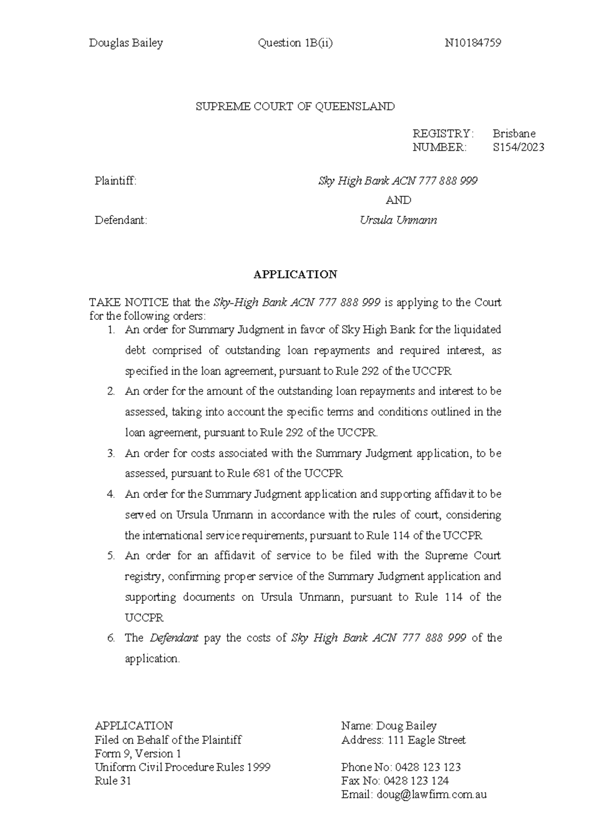 Form 9 Exam submission - Form 9 Example, submitted as a question for ...