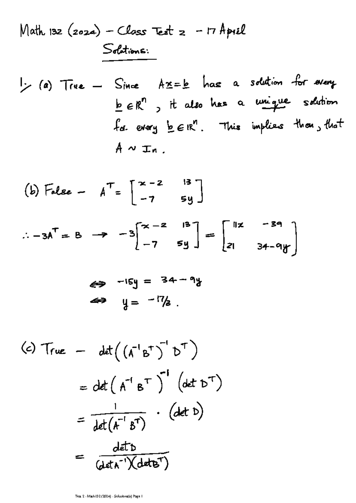 Test 2 - Math132 (2024) - Solutions - MATH132H1 - Studocu