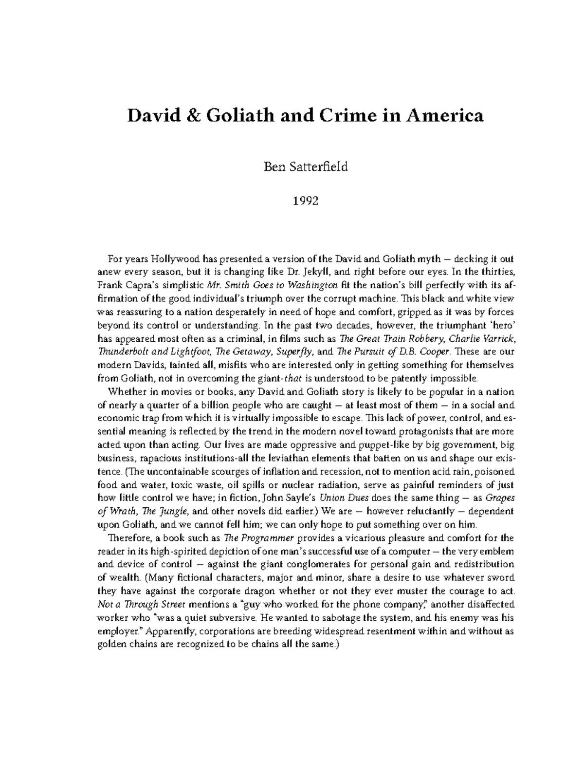Ben satterfield david goliath and crime in america - David & Goliath ...
