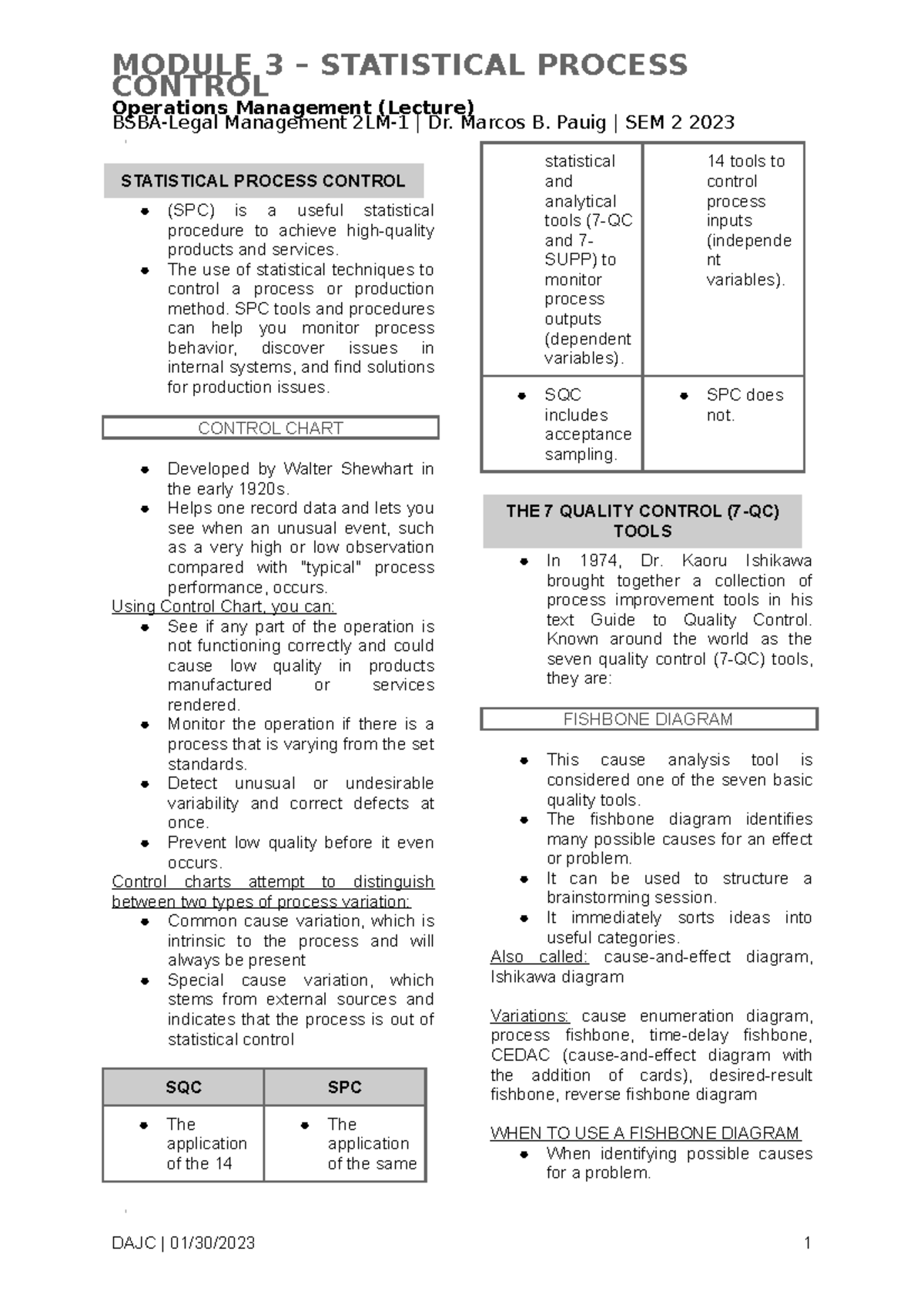 Statistical Process Control - CONTROL Operations Management (Lecture ...