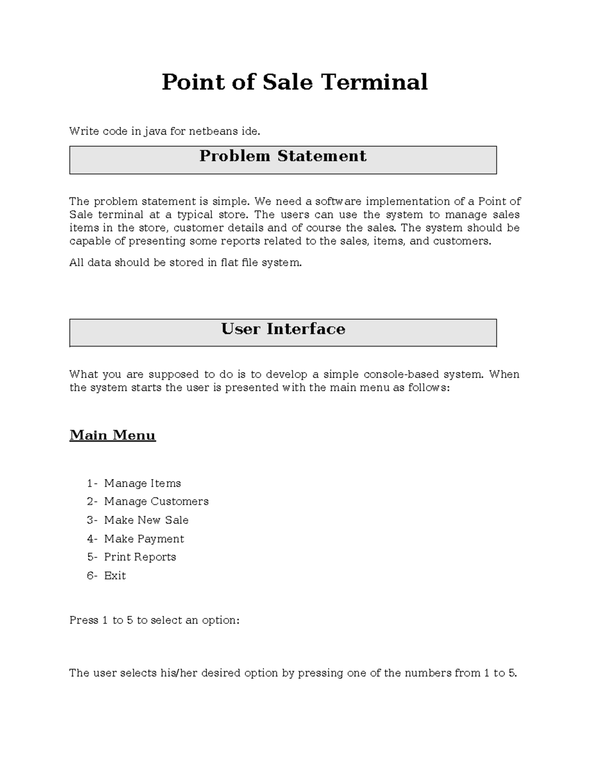 Project - POS - Point of Sale Terminal Write code in java for netbeans ...