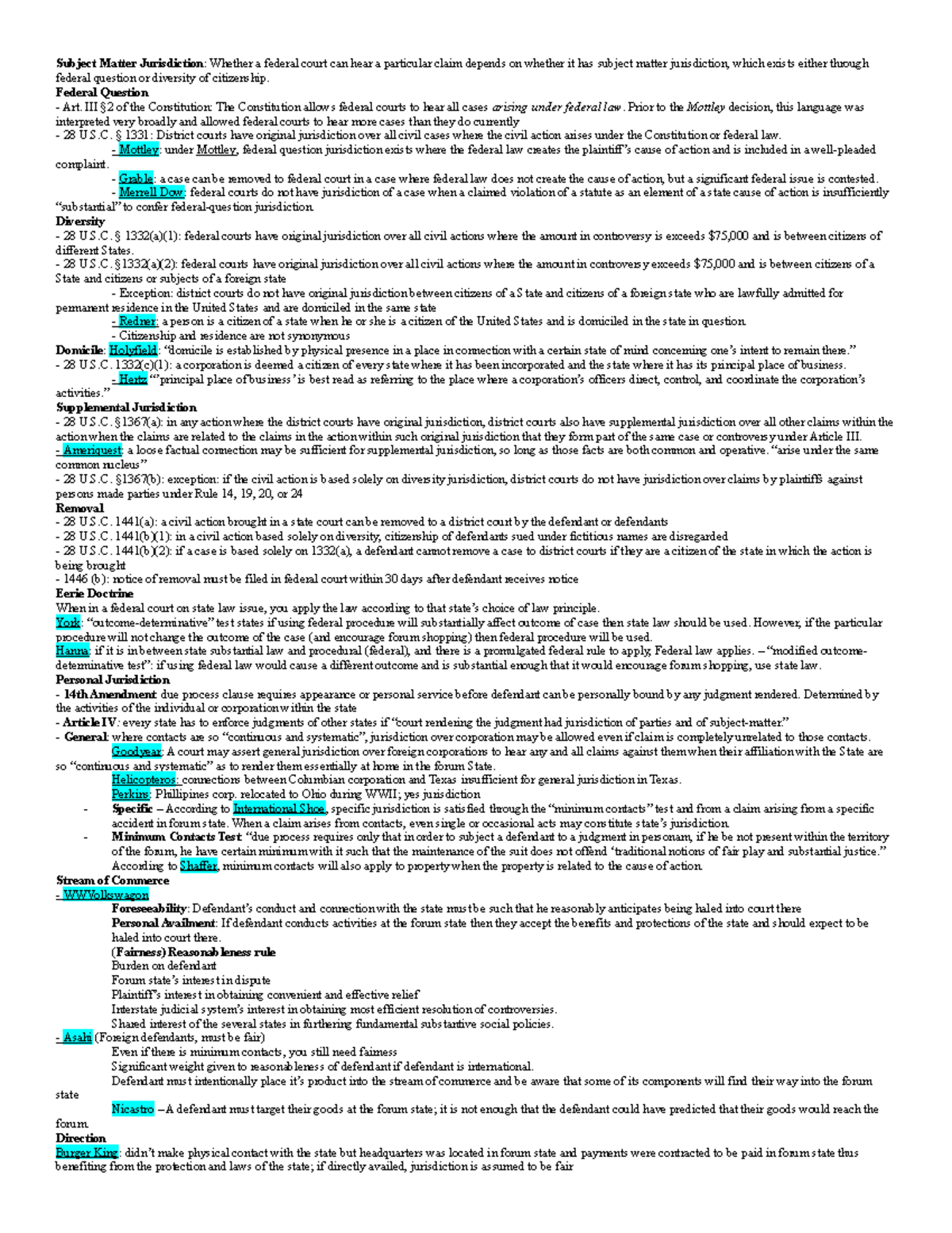 Subject Matter Jurisdiction - Federal Question Art. of the Constitution ...