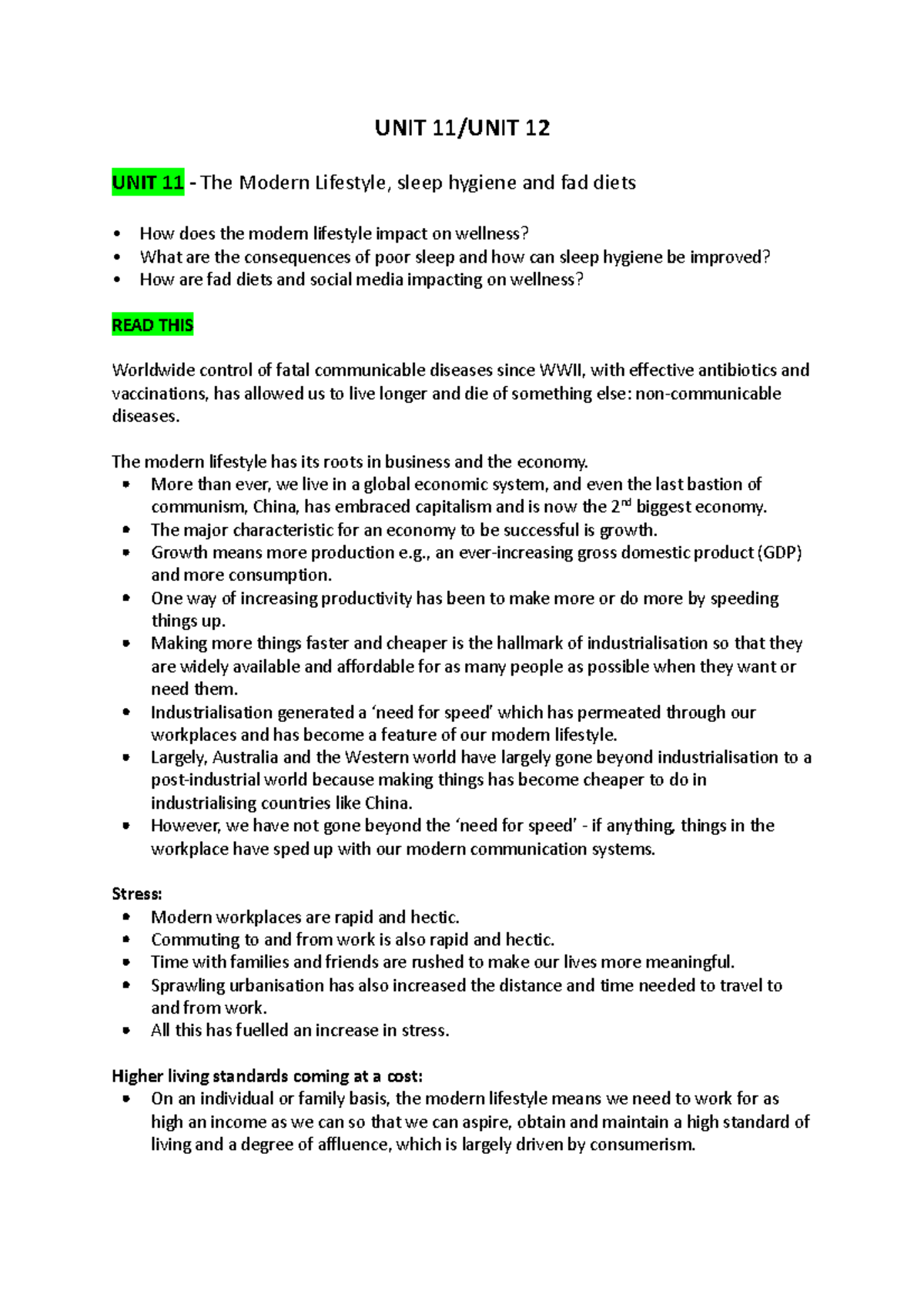 UNIT 11 - 12 - Unit 11-12 summary of course notes and activities - UNIT ...