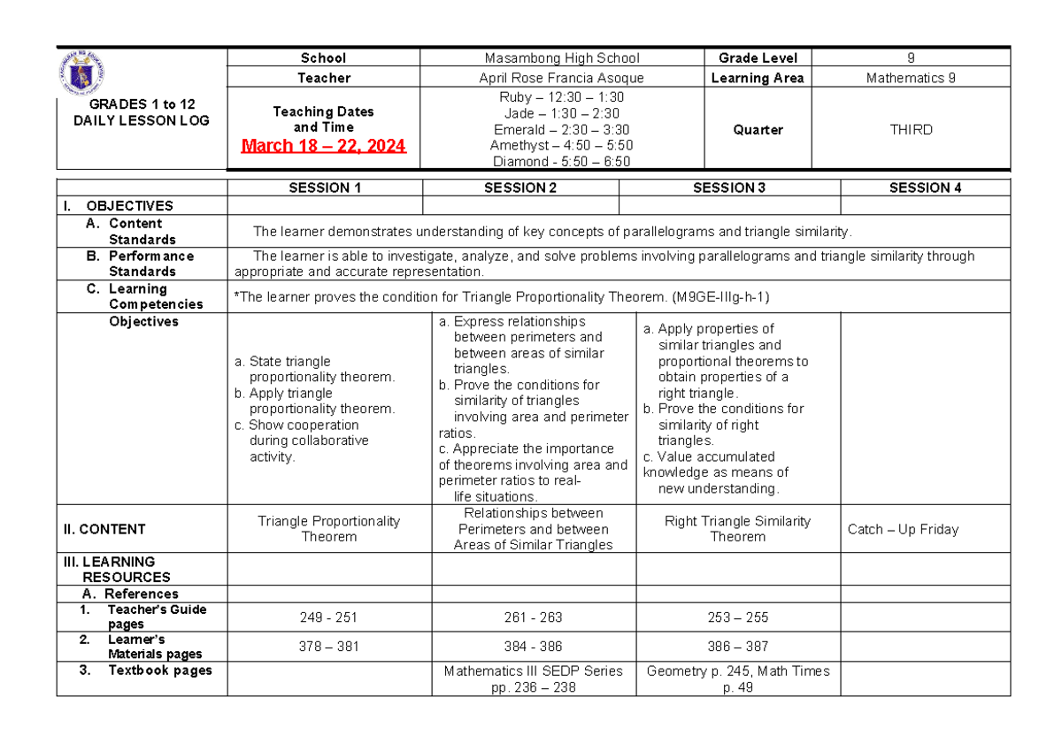 DLL-8th-week 41-51 - Daily lesson plan - GRADES 1 to 12 DAILY LESSON ...