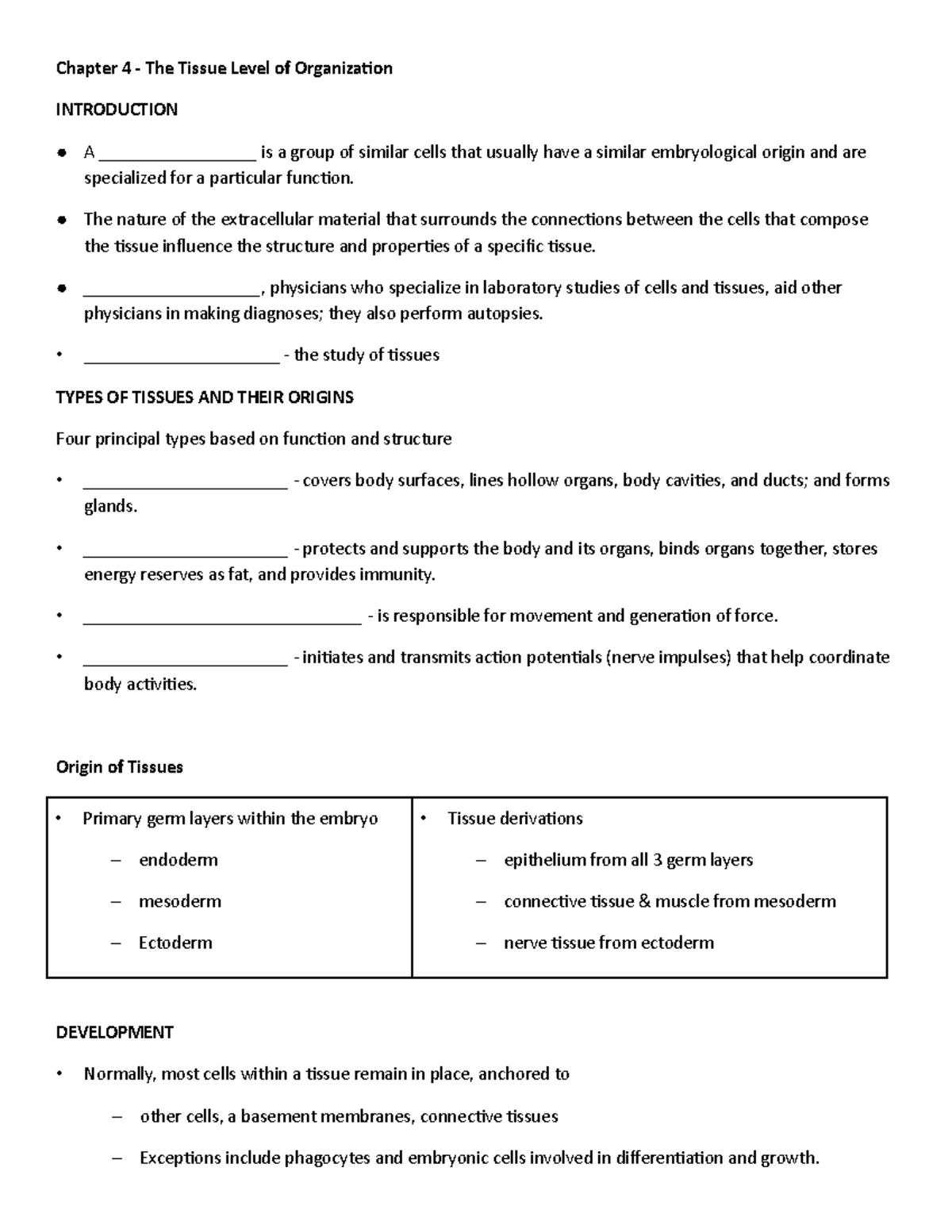 2a-Ch4-Tissue Notes-edited - Chapter 4 - The Tissue Level of ...