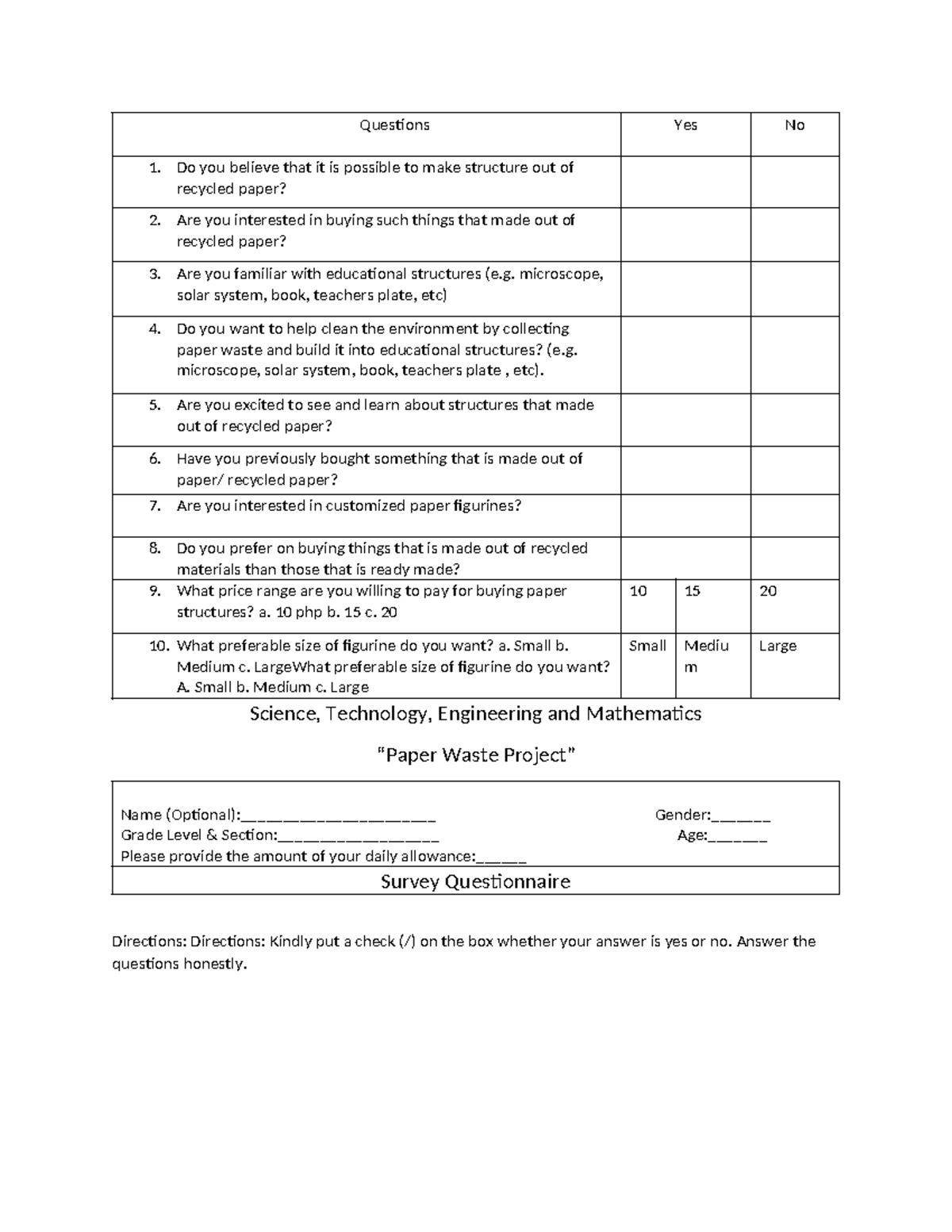 Entrep questionnaire - Nicw - Questions Yes No 1. Do you believe that ...