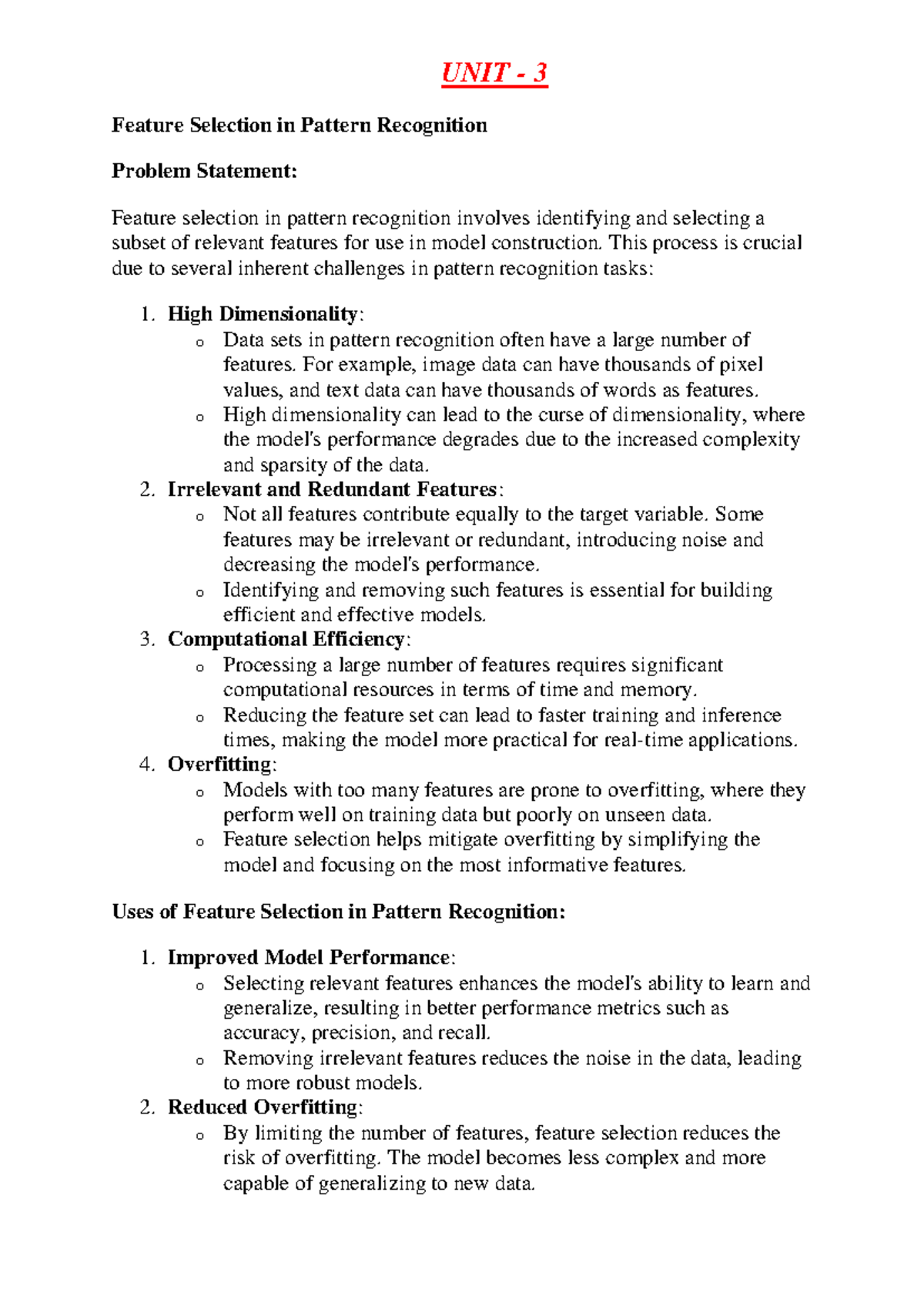 pattern recognisation rgpv unit 3 - Feature Selection in Pattern ...