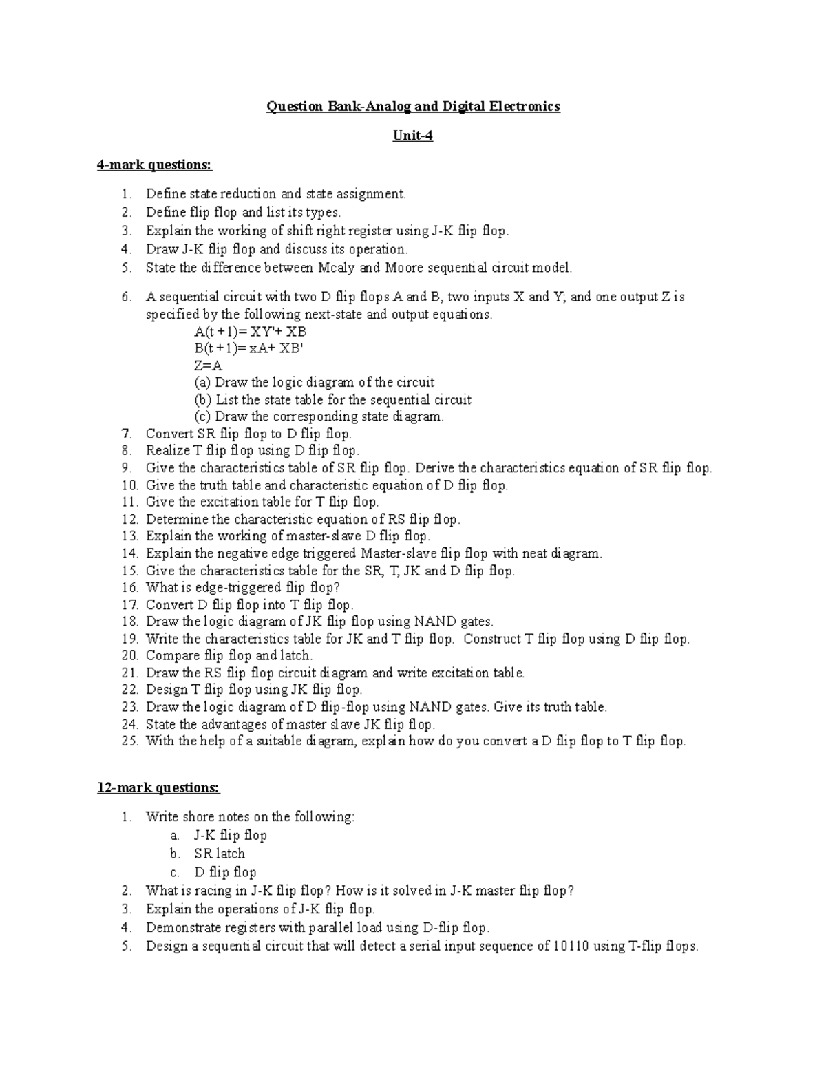 Question Bank-ADE-unit-4 - Question Bank-Analog and Digital Electronics Unit- 4-mark questions ...
