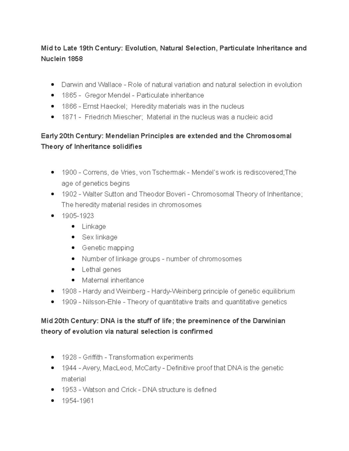 History of Genetics - kindly go through it - Mid to Late 19th Century ...