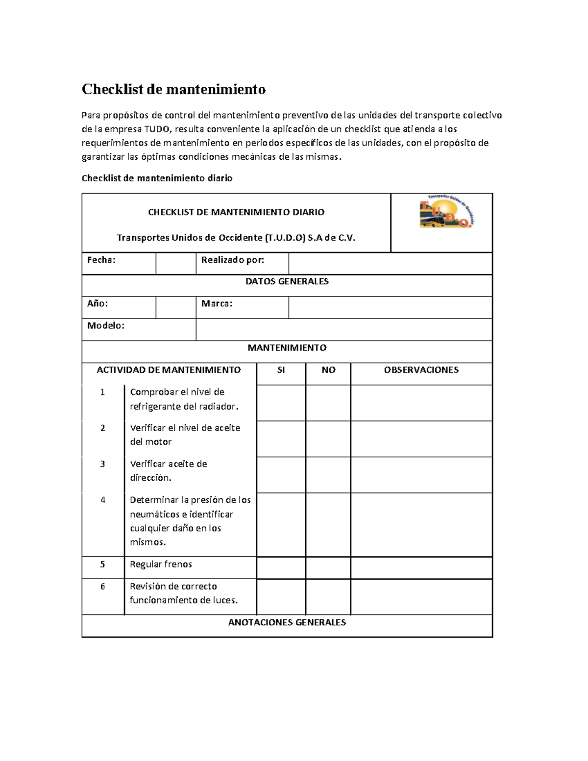 Ejemplo De Check List De Mantenimiento - Image to u Ejemplo De Check List De Mantenimiento - Image to u