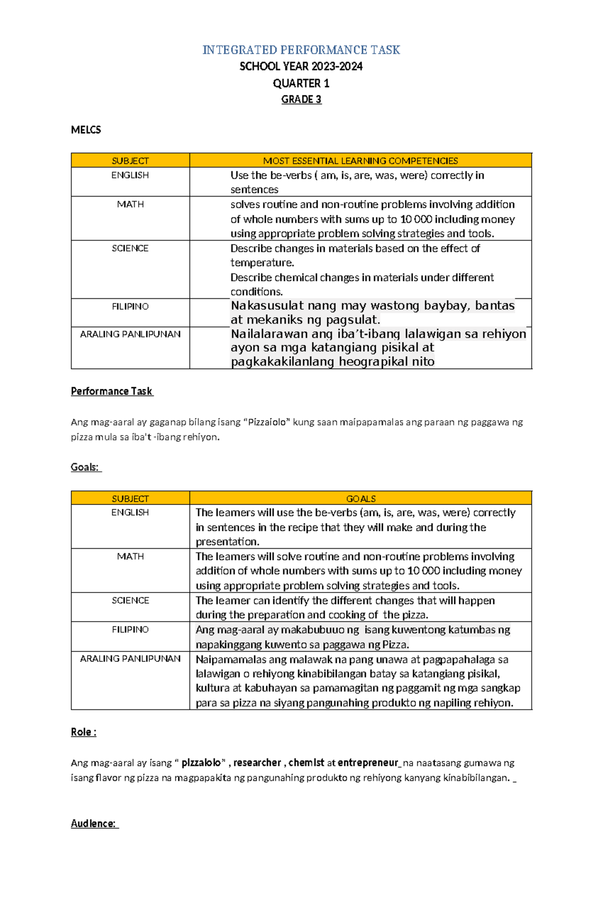 699228177 Integrated Performance Task Grade 3 1 - INTEGRATED ...