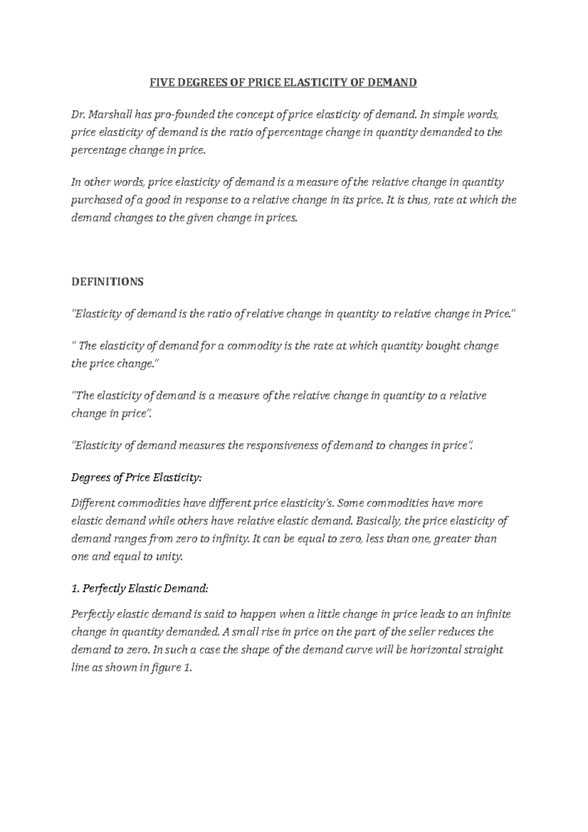 Module 1FIVE Degrees OF Price Elasticity OF Demand - FIVE DEGREES OF ...