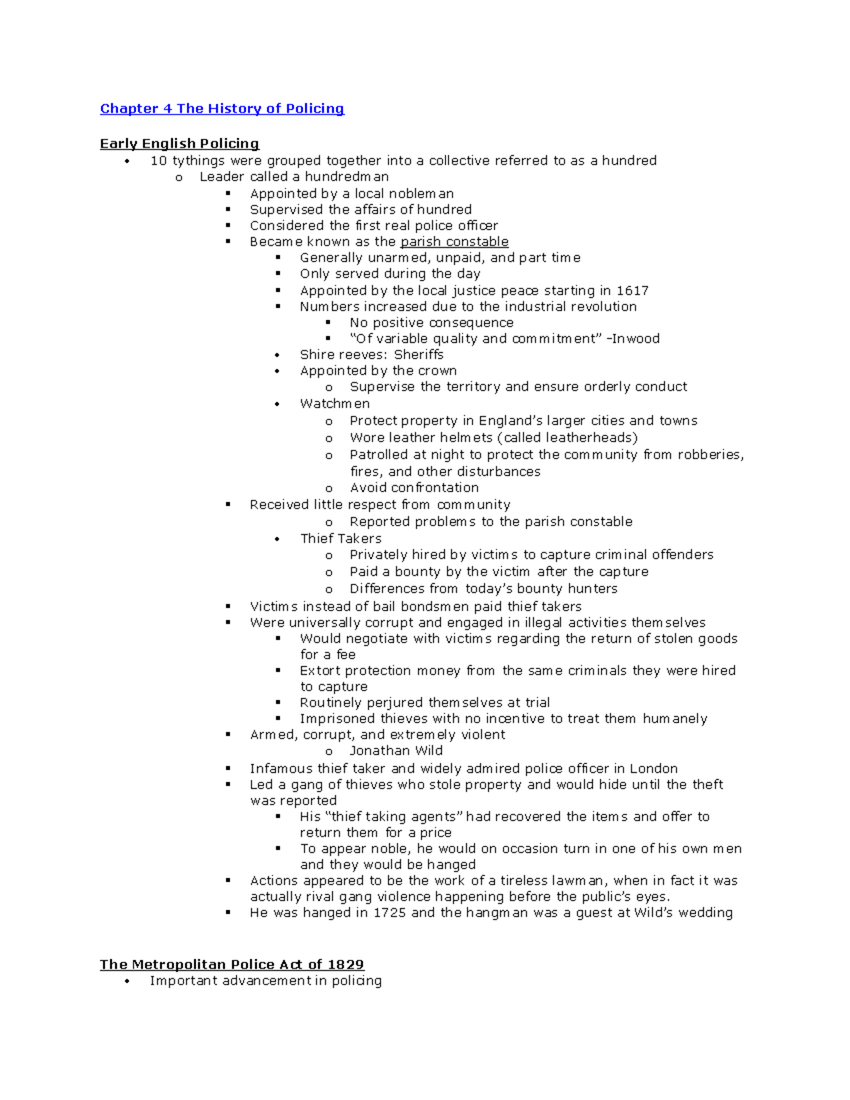 History of Policing - Chapter 4 The History of Policing Early English ...