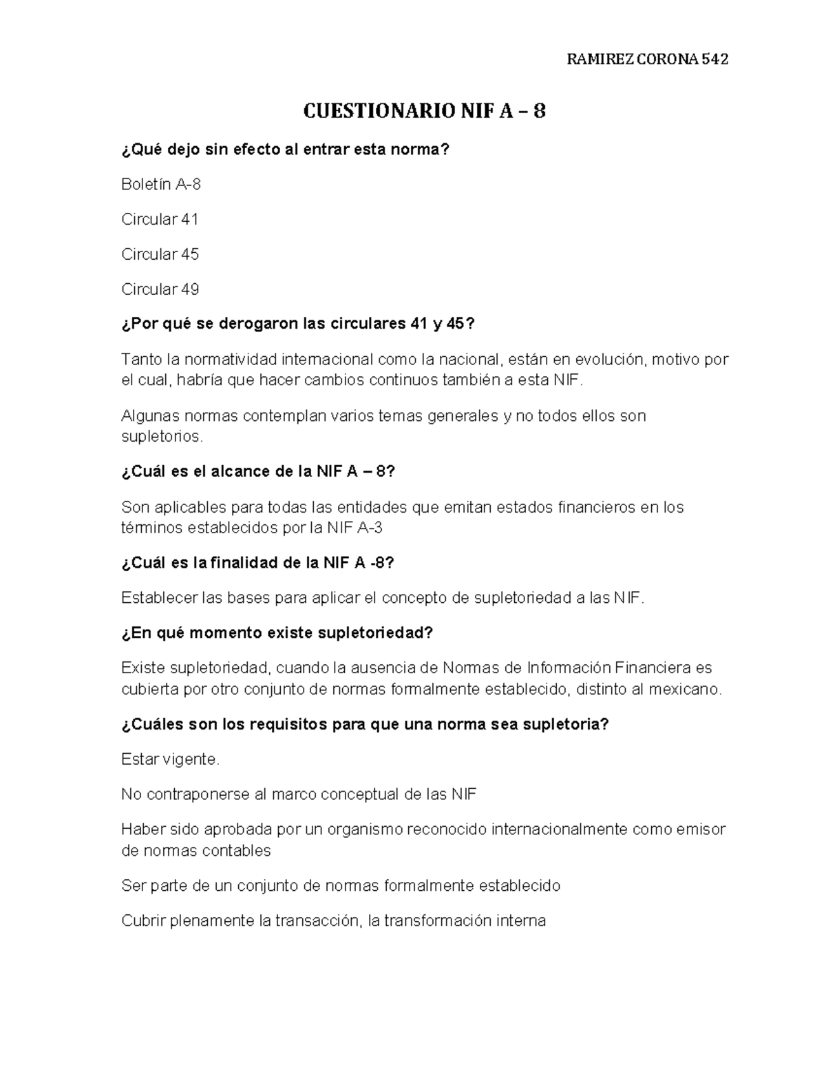 Cuestionario nif a 8 - Descripción - RAMIREZ CORONA 542 CUESTIONARIO ...