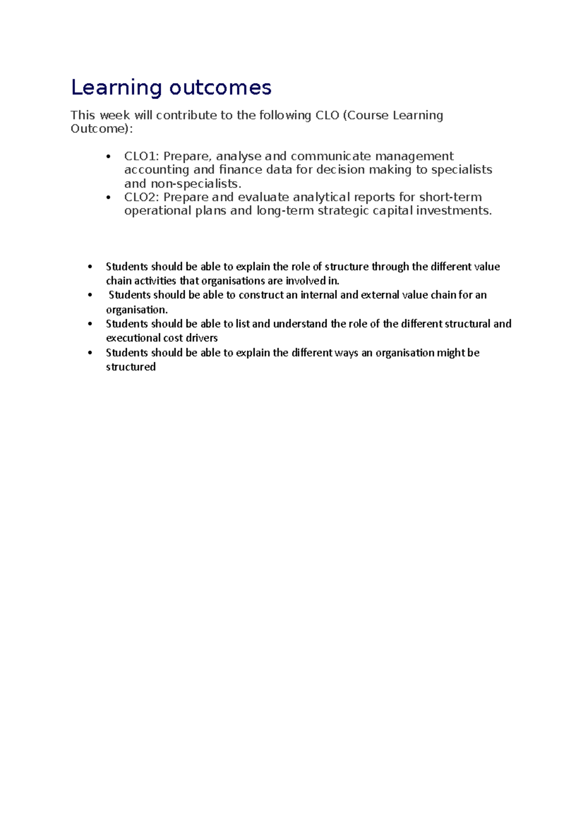 Learning outcomes - Week 2 notes from lecture - Learning outcomes This ...