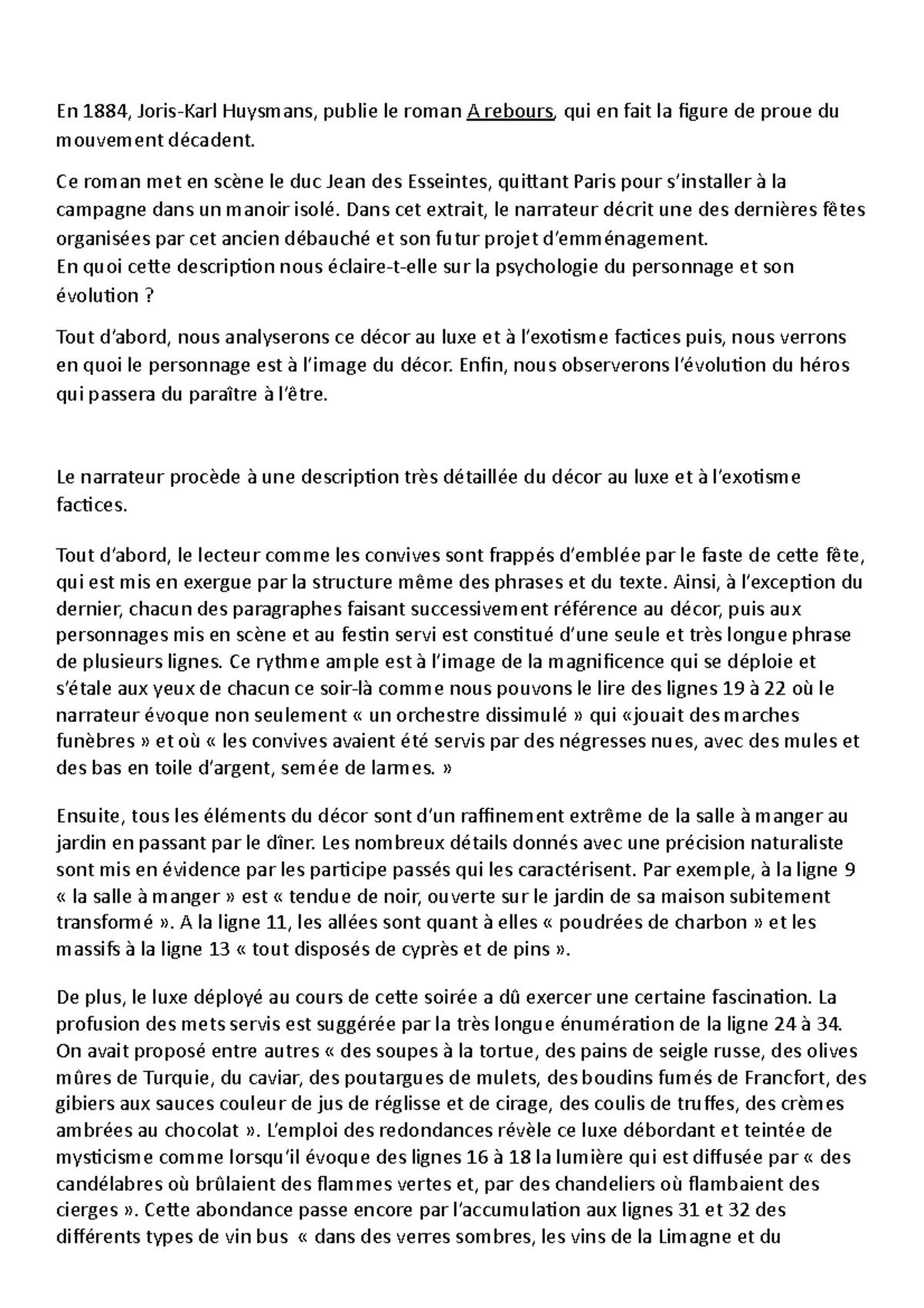 A rebours commentaire - En 1884, Joris-Karl Huysmans, publie le roman A ...