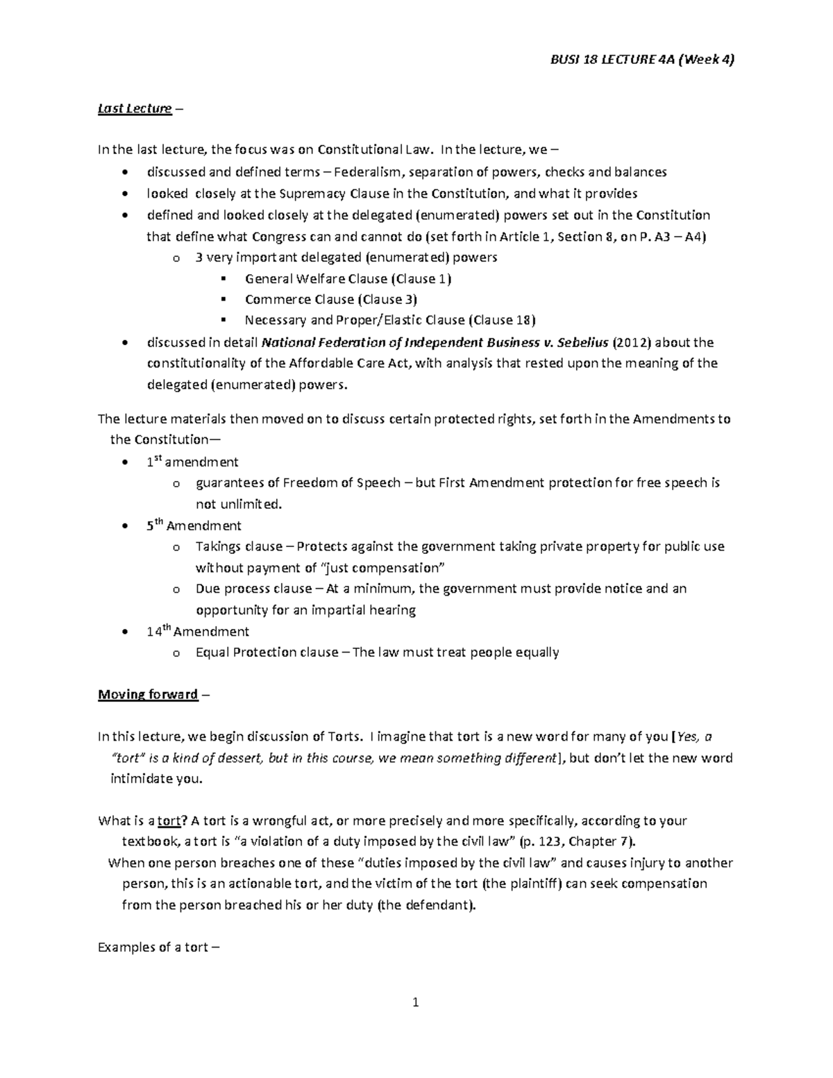 Lecture 4A (Week 4) - assignments - Last Lecture – In the last lecture ...