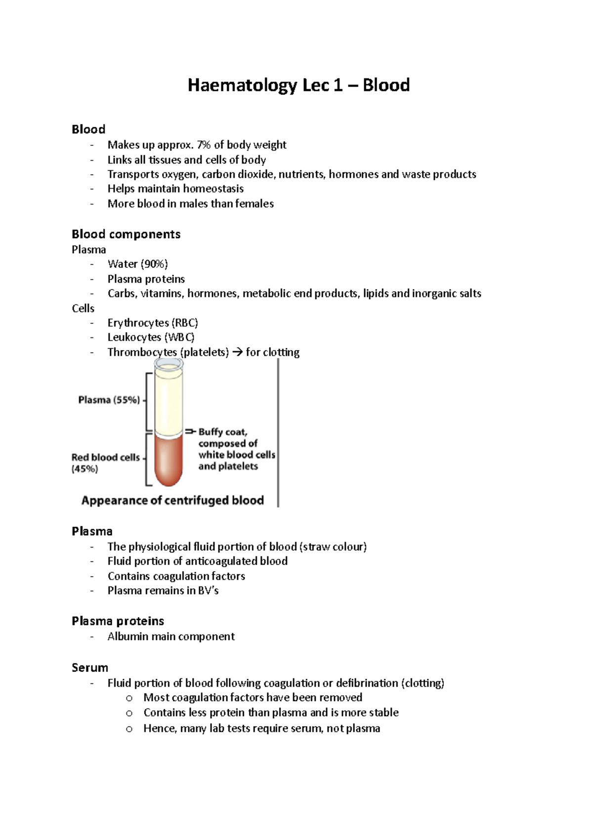 Haematology Lectures - All lecture notes - Haematology Lec 1 – Blood ...