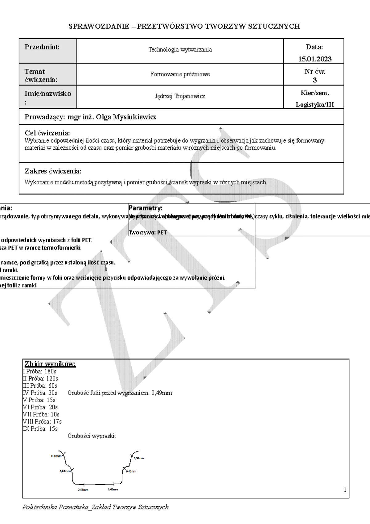 Spr form proz - formowanie prozniowe - SPRAWOZDANIE – PRZETWÓRSTWO ...