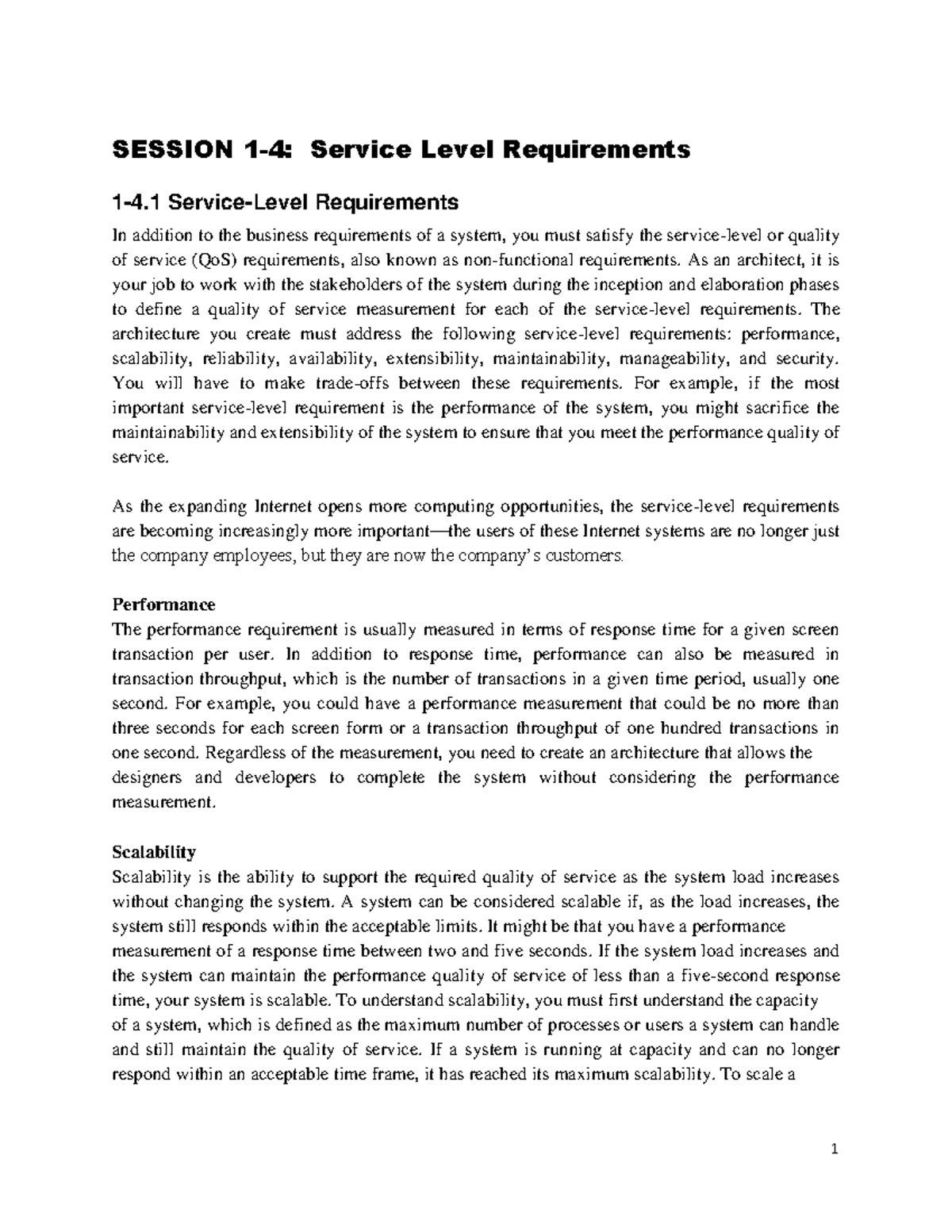 Unit 4 - SESSION 1-4: Service Level Requirements 1-4 Service-Level ...