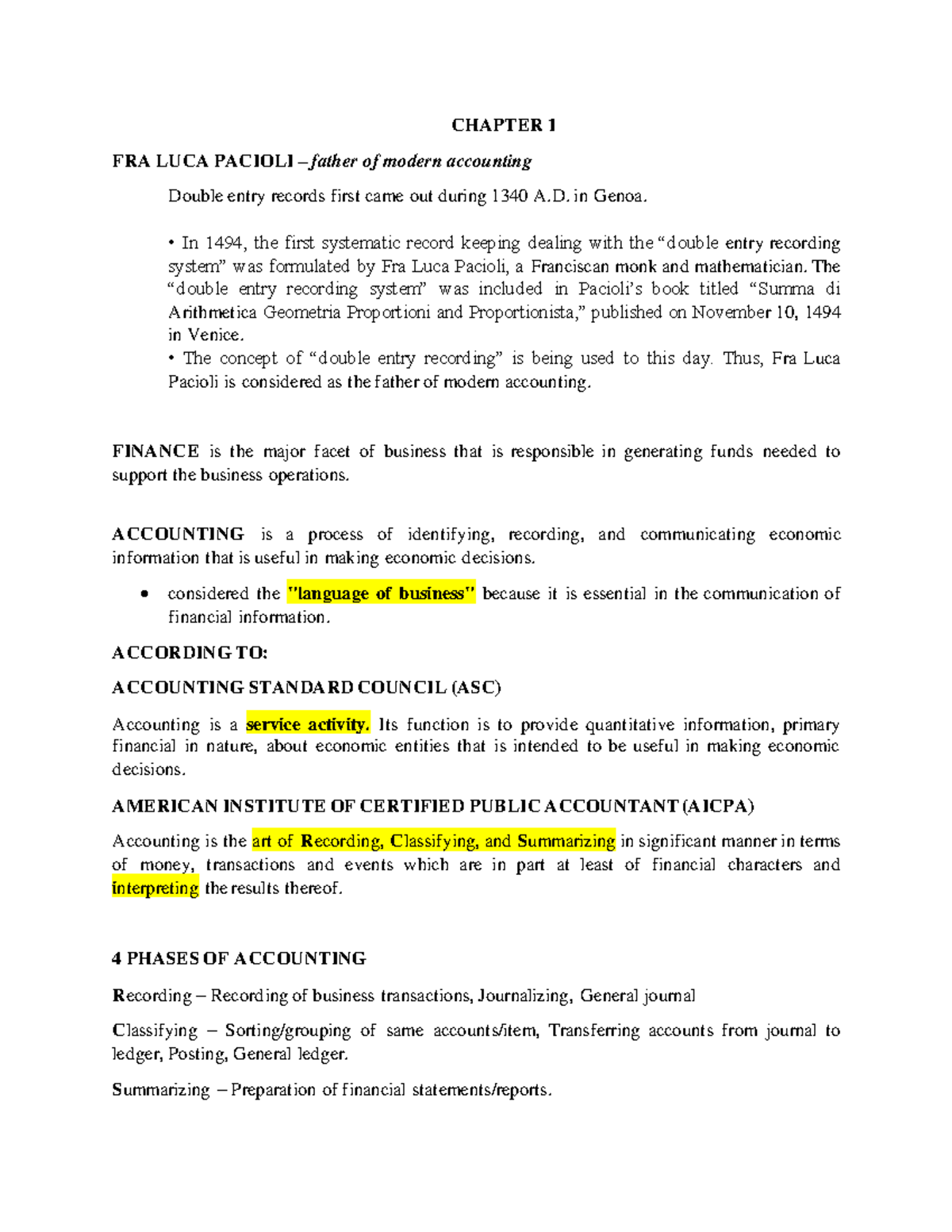 Accounting Reviewer - CHAPTER 1 FRA LUCA PACIOLI – father of modern ...