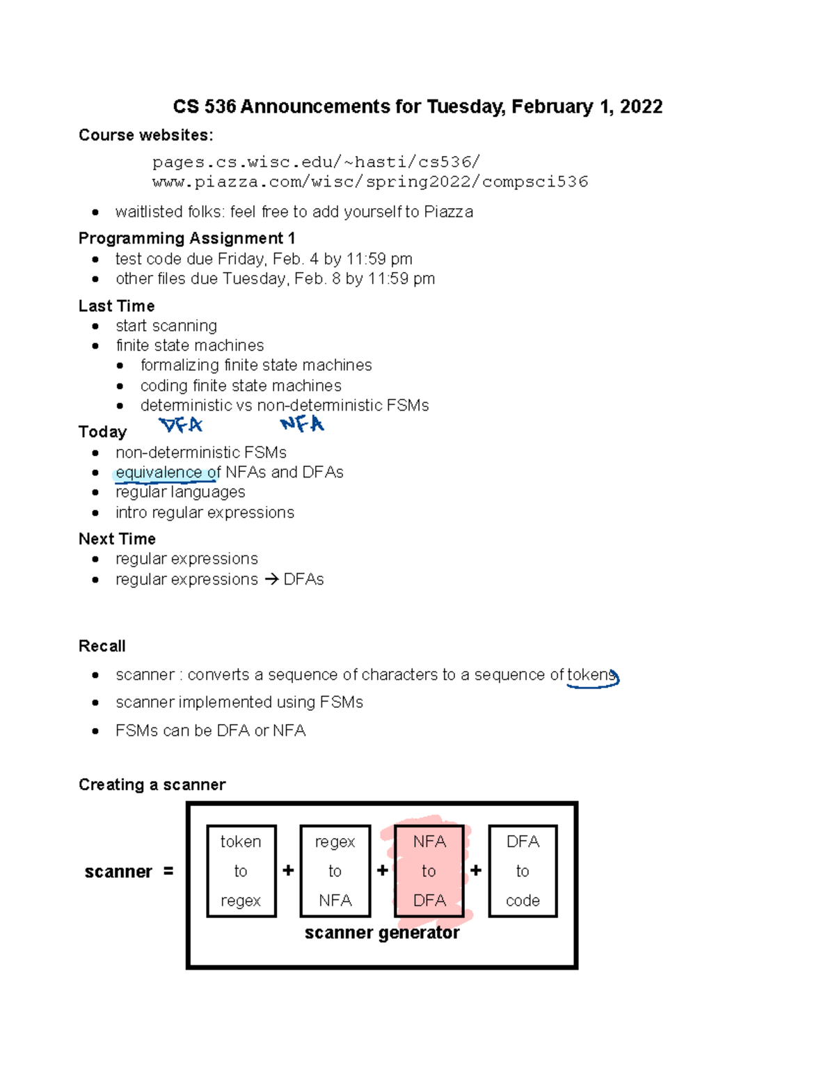 Lec - Week2 - CS 536 Announcements for Tuesday, February 1, 2022 Course ...