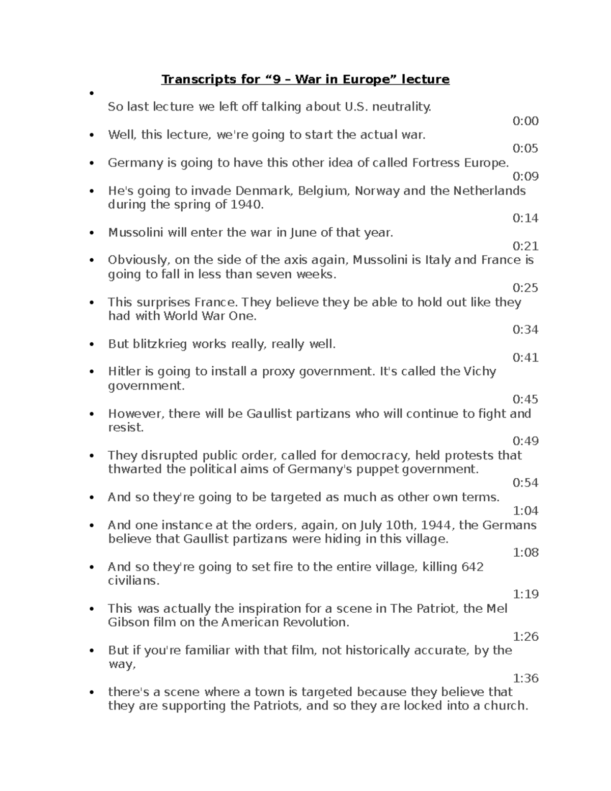 9 – War in Europe - Transcripts FOR Lecture - Transcripts for “9 – War ...