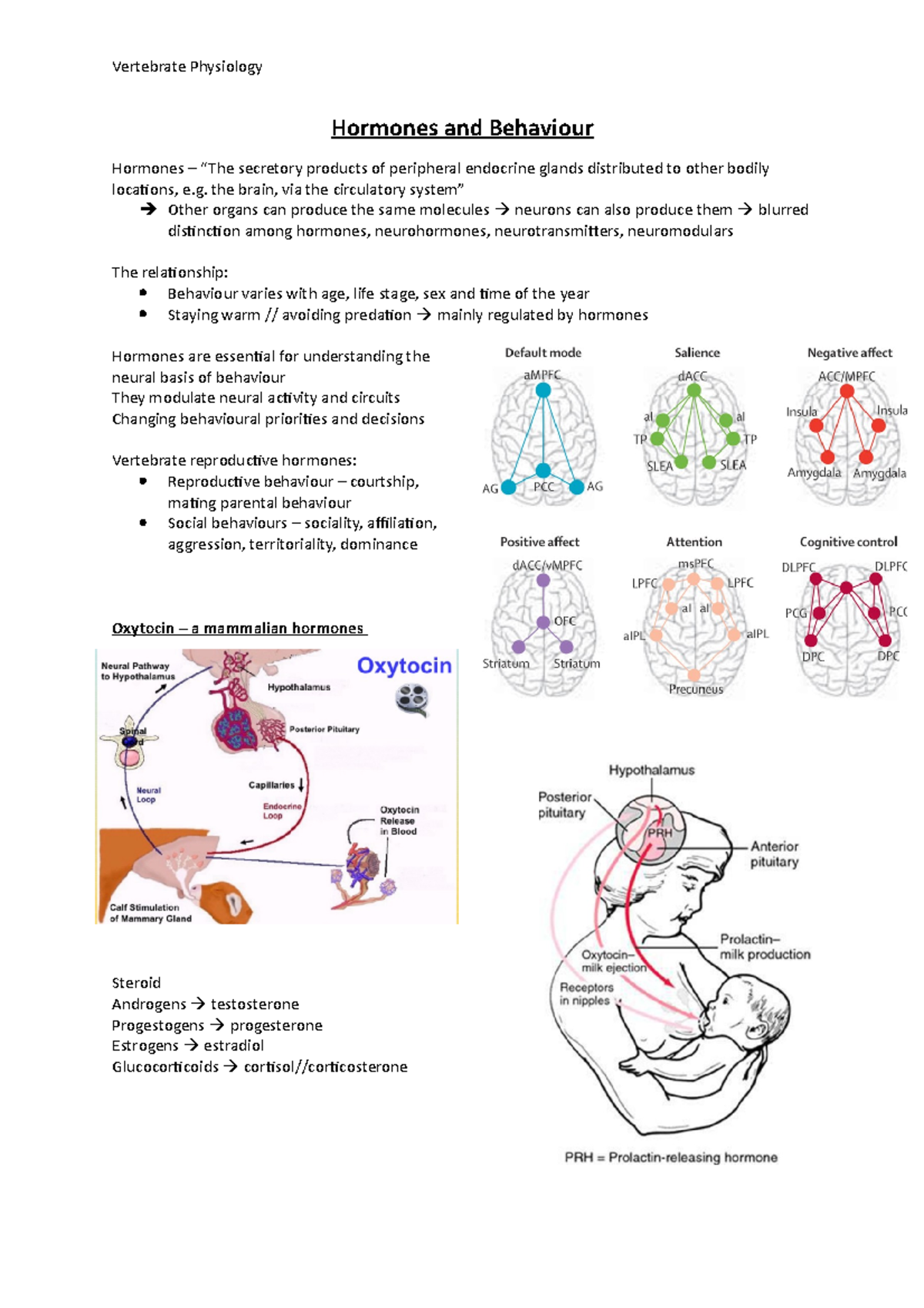 Hormones and Behaviour - notes - Hormones and Behaviour Hormones – “The ...