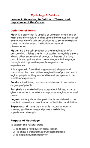 Mythology and Folklore' - Mythology & Folklore Lesson 1: Overview ...